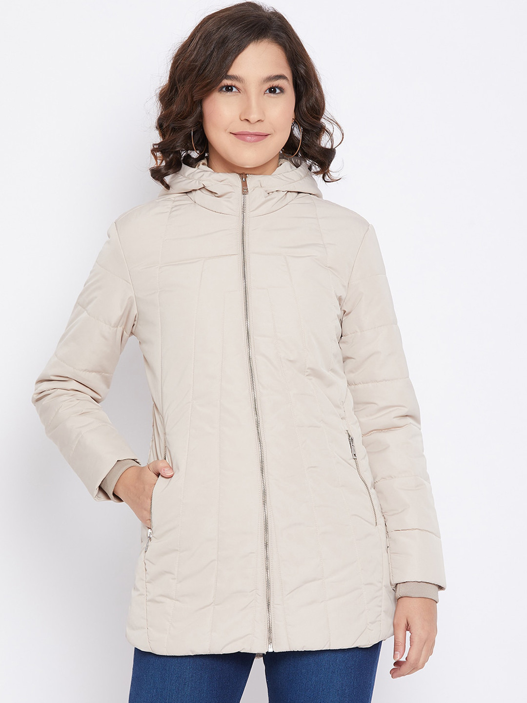 Buy Octave Women Beige Longline Padded Jacket - Jackets for Women ...