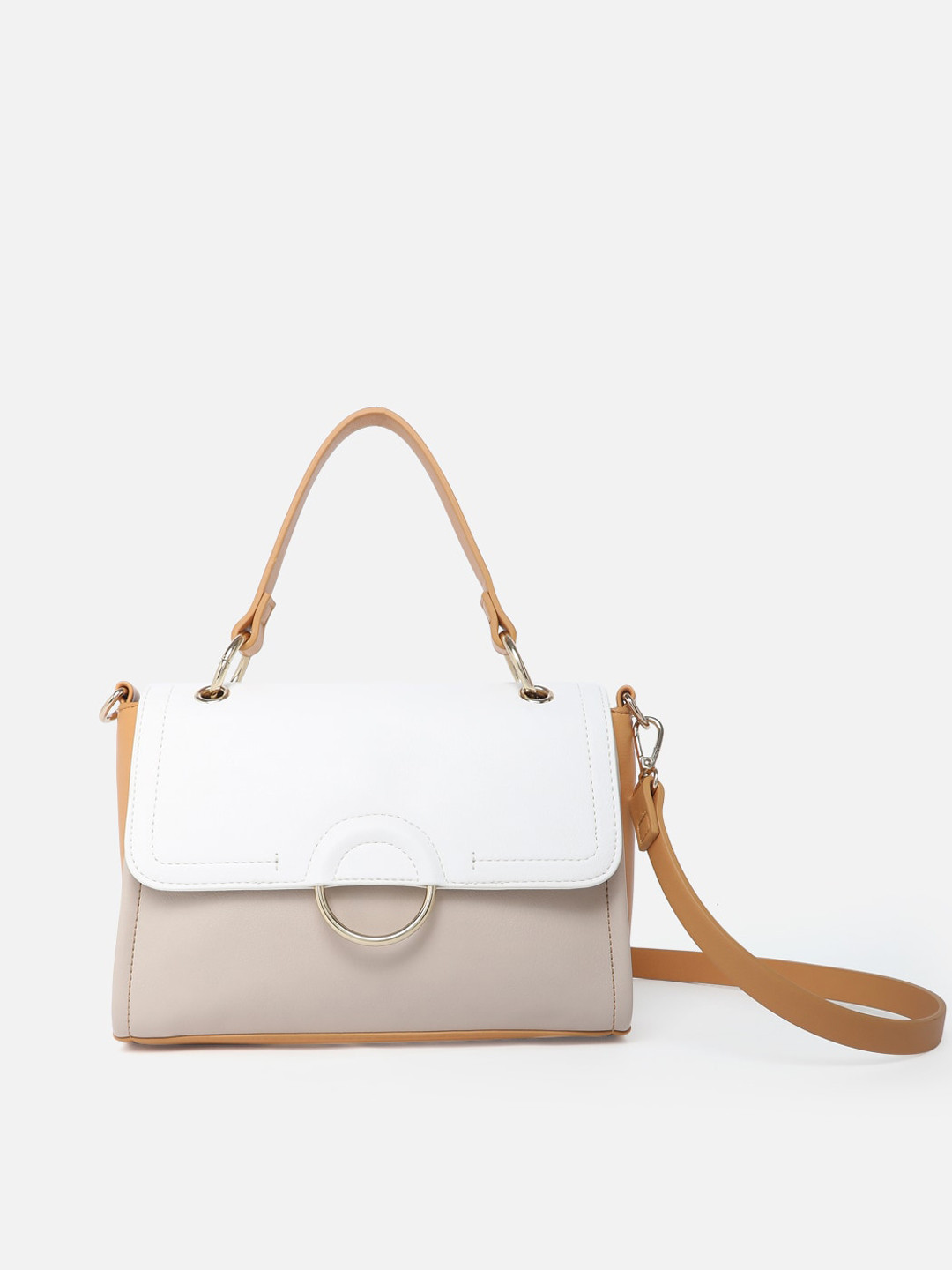 Buy Vero Moda Brown & White Colourblocked PU Alayna Swagger Satchel ...