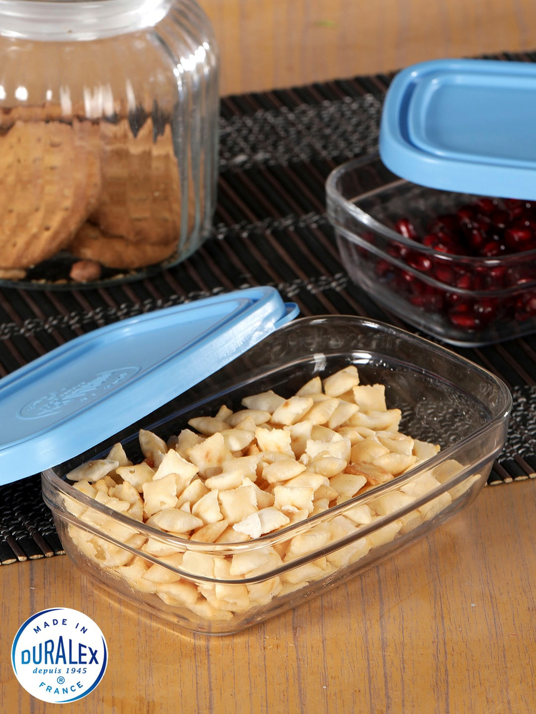 Buy DURALEX Set Of 2 Transparent & Blue Solid Rectangular Food ...
