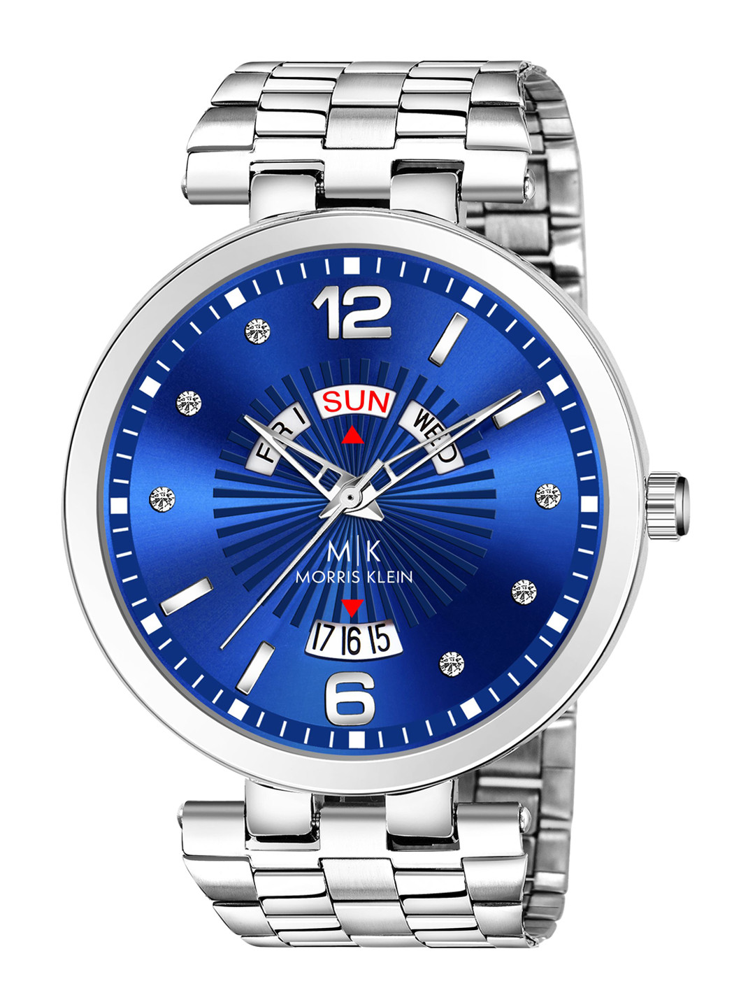 Buy MORRIS KLEIN Men Blue Embellished Dial & Silver Toned Stainless ...