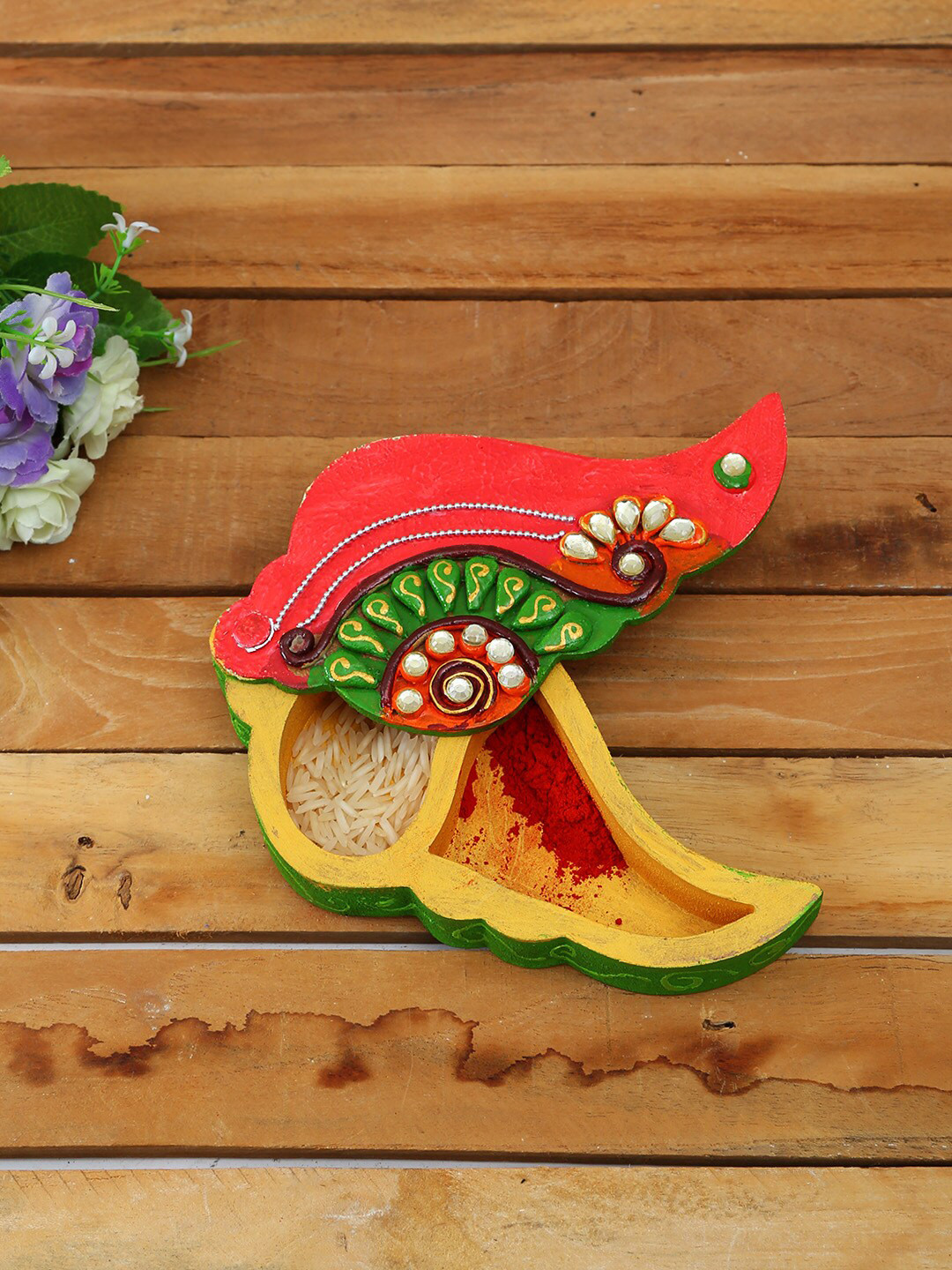 Buy Aapno Rajasthan Green & Red Shankh Design Kumkum Chopra - Pooja ...