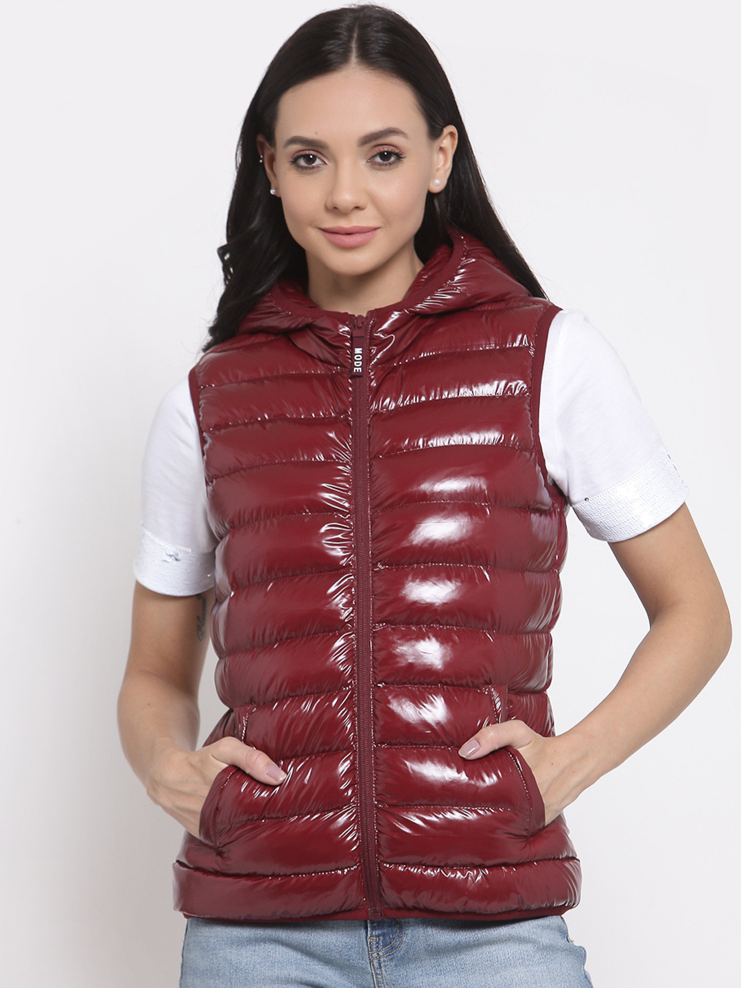 Buy Mode By Red Tape Women Maroon Solid Puffer Jacket - Jackets for ...