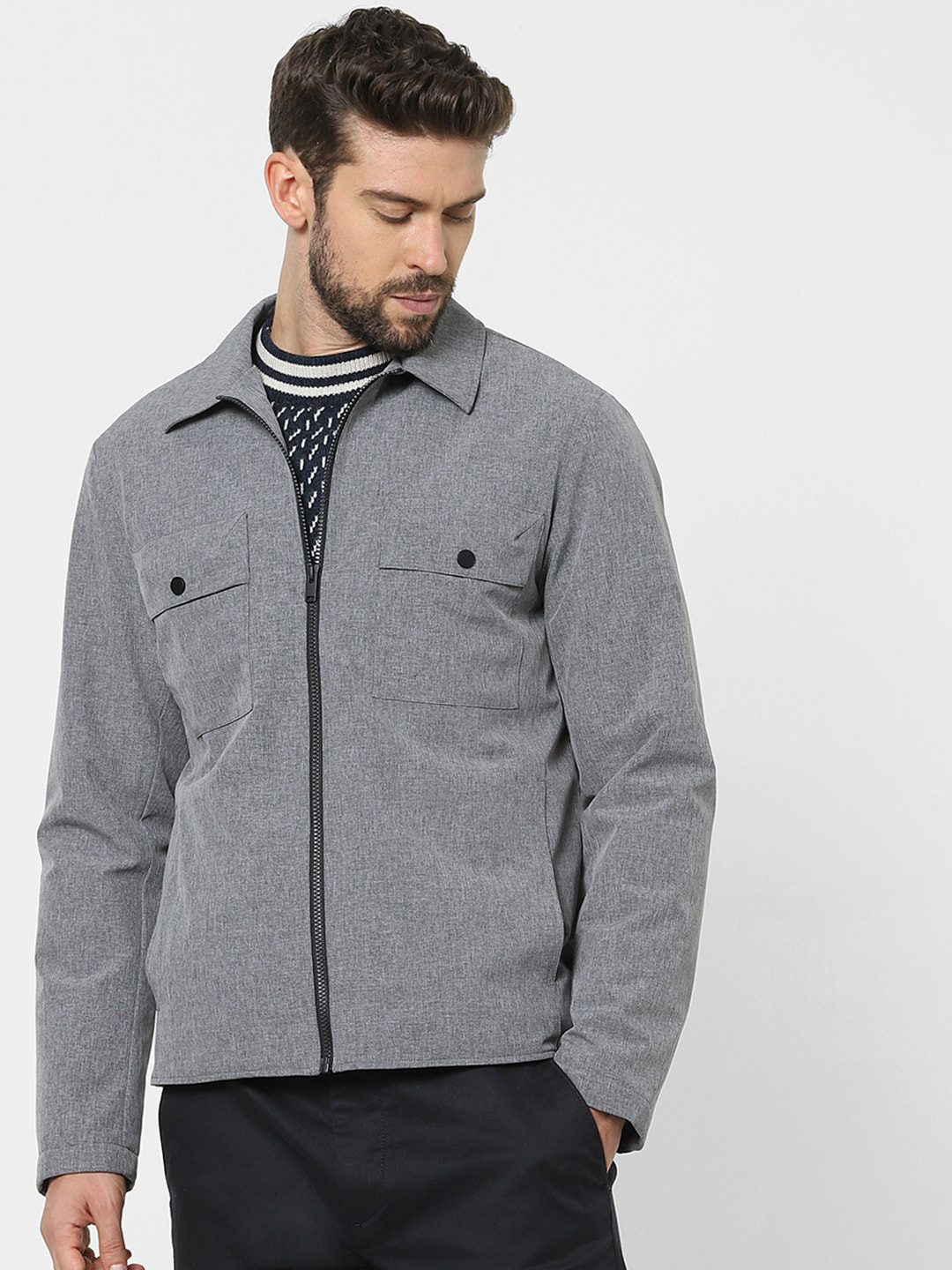 Buy SELECTED Men Grey Self Designed Tailored Jacket - Jackets for Men ...