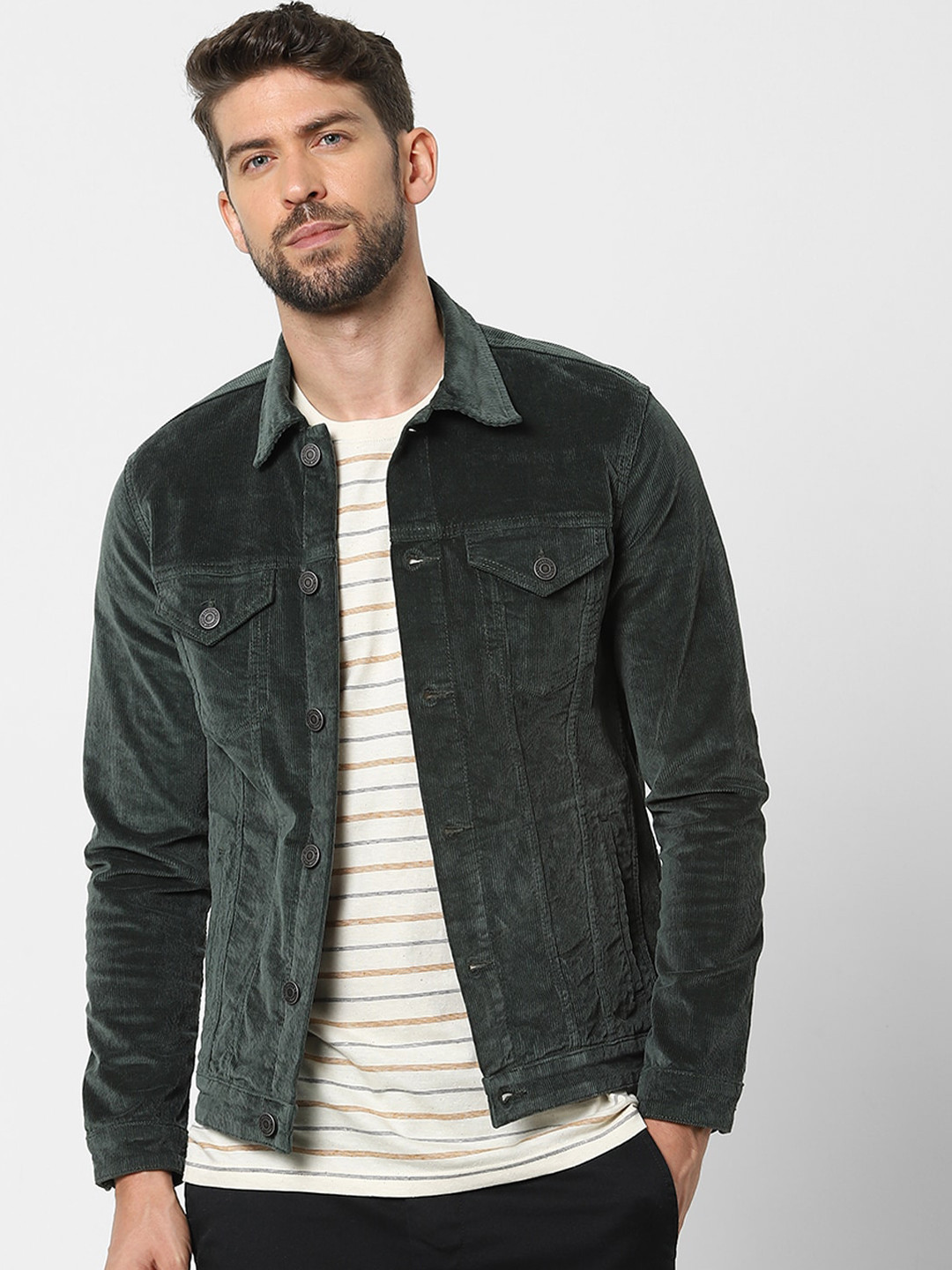 Buy SELECTED Men Green Denim Jacket - Jackets for Men 15765152 | Myntra