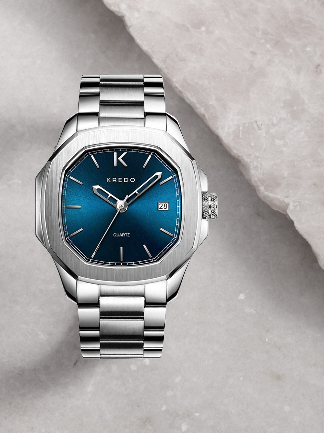 Buy KREDO Men Blue Dial & Silver Toned Stainless Steel Bracelet Style ...