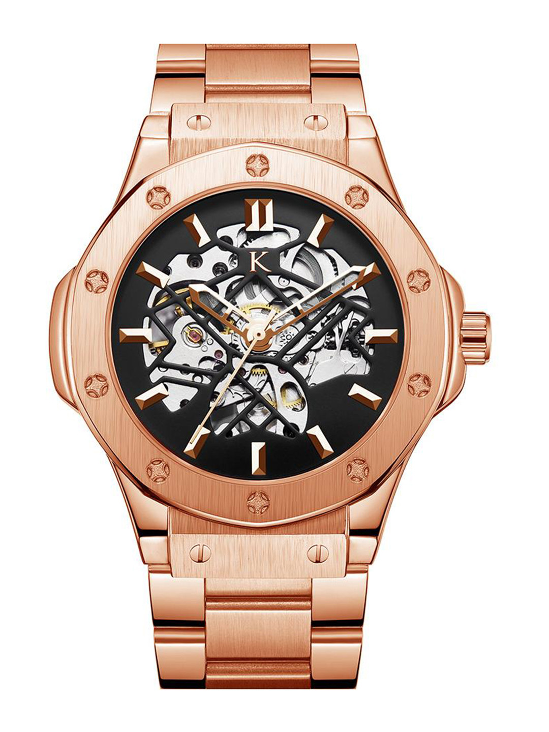 Buy KREDO Men DEDON Steel Rose Automatic Skeleton Analogue Watch KW117 ...