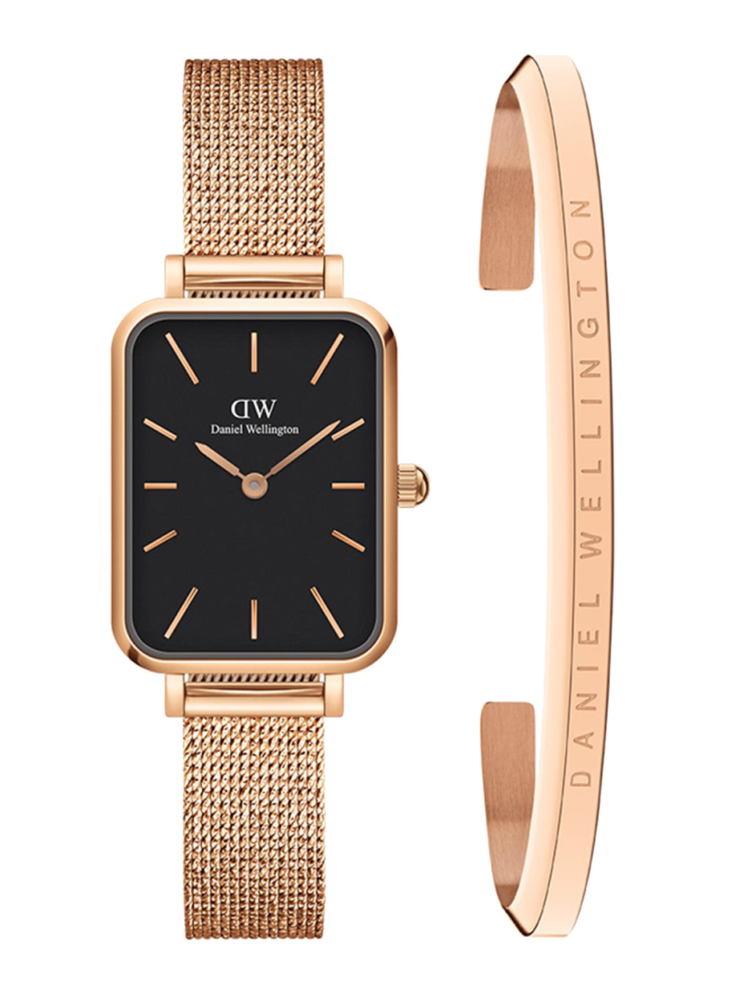 Buy Daniel Wellington Women Rose Gold Toned Quadro Watch Gift Set With ...