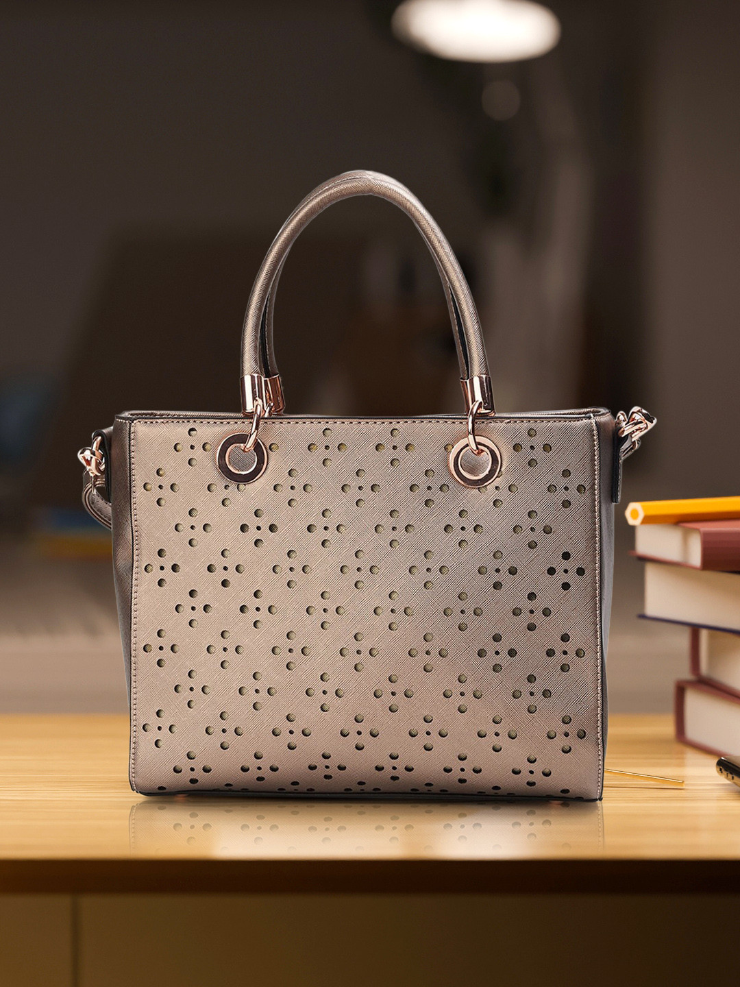 Buy CODE By Lifestyle Tan Textured Oversized Structured Handheld Bag ...