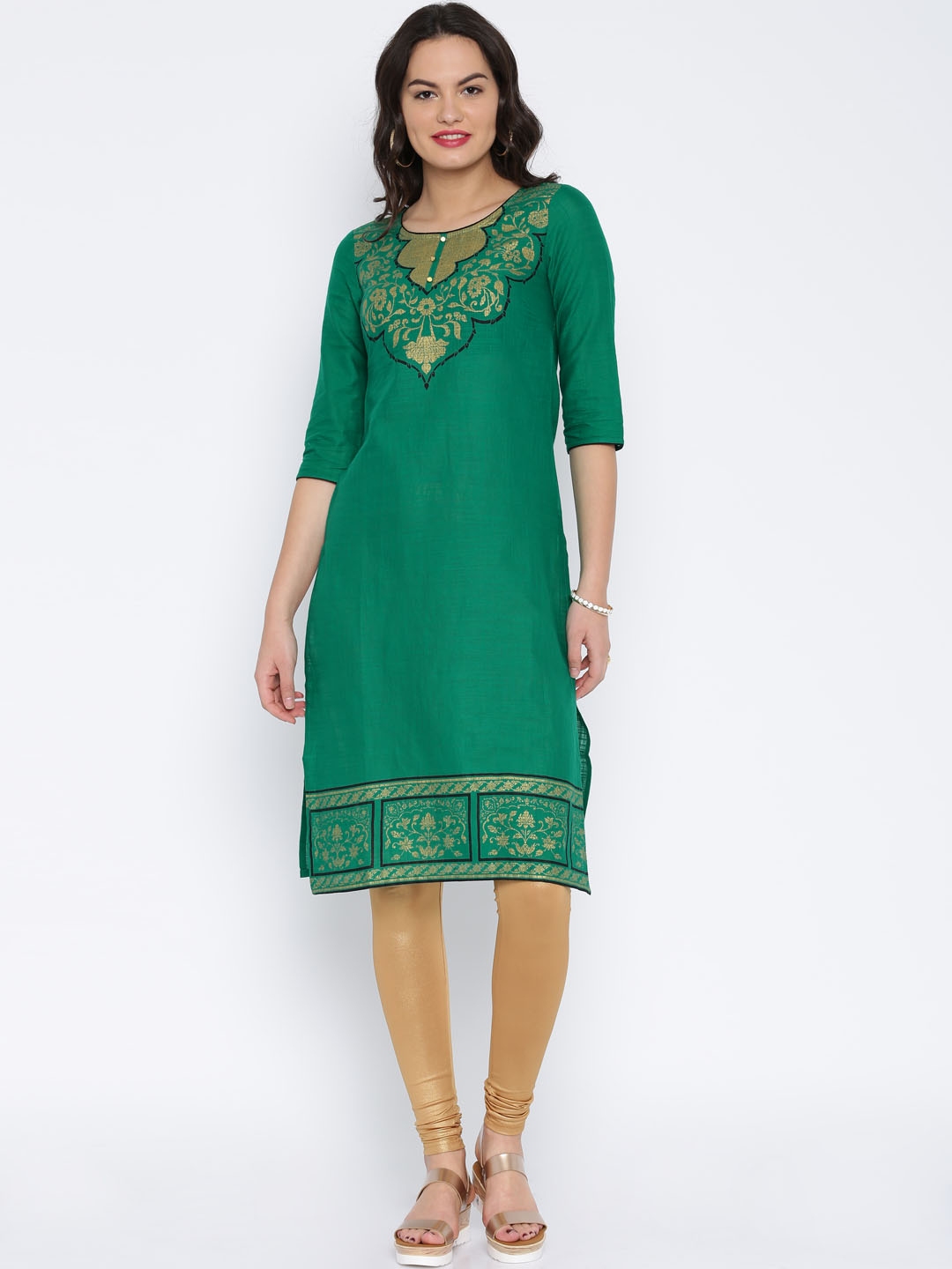 Buy Aurelia Women Green Printed Straight Kurta Kurtas For Women