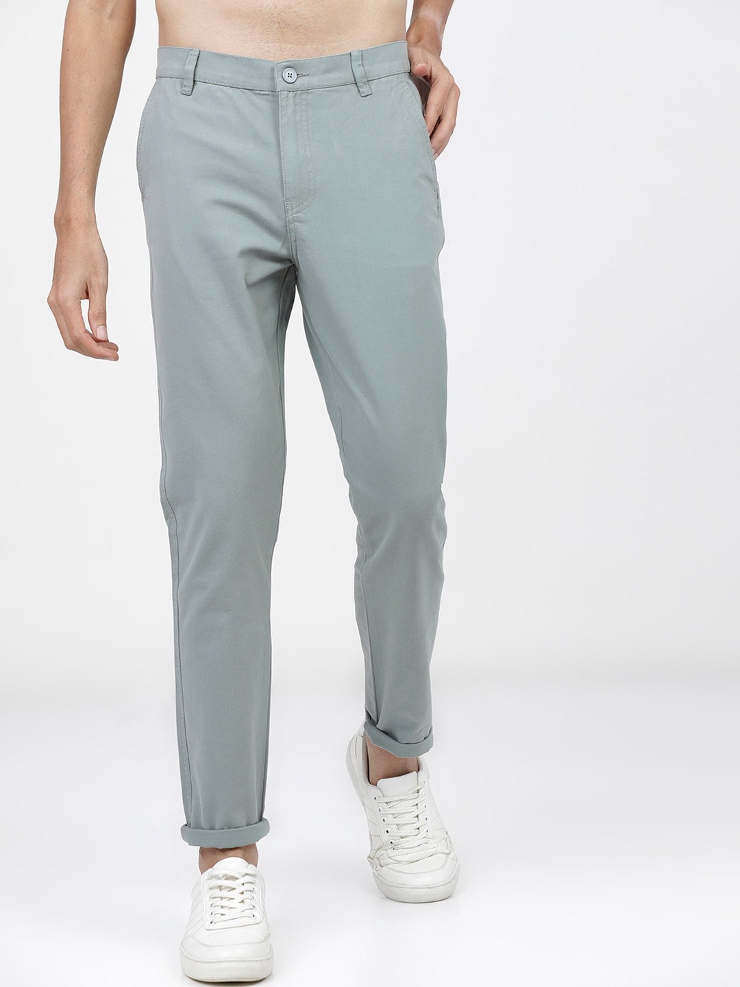 Buy KETCH Men Grey Solid Slim Fit Easy Wash Chinos Trousers - Trousers ...