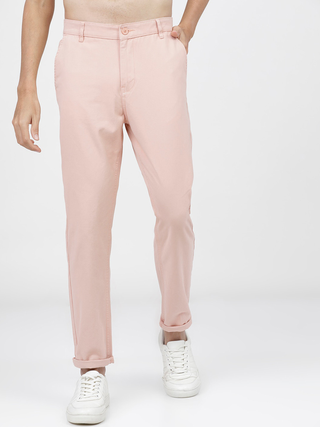 Buy KETCH Men Peach Coloured Slim Fit Easy Wash Chinos Trousers ...