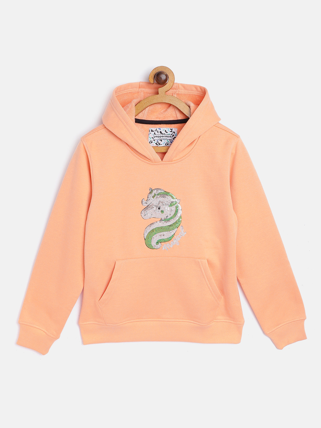 Buy Peppermint Girls Coral Hood Sweatshirt With Sequence Detail ...