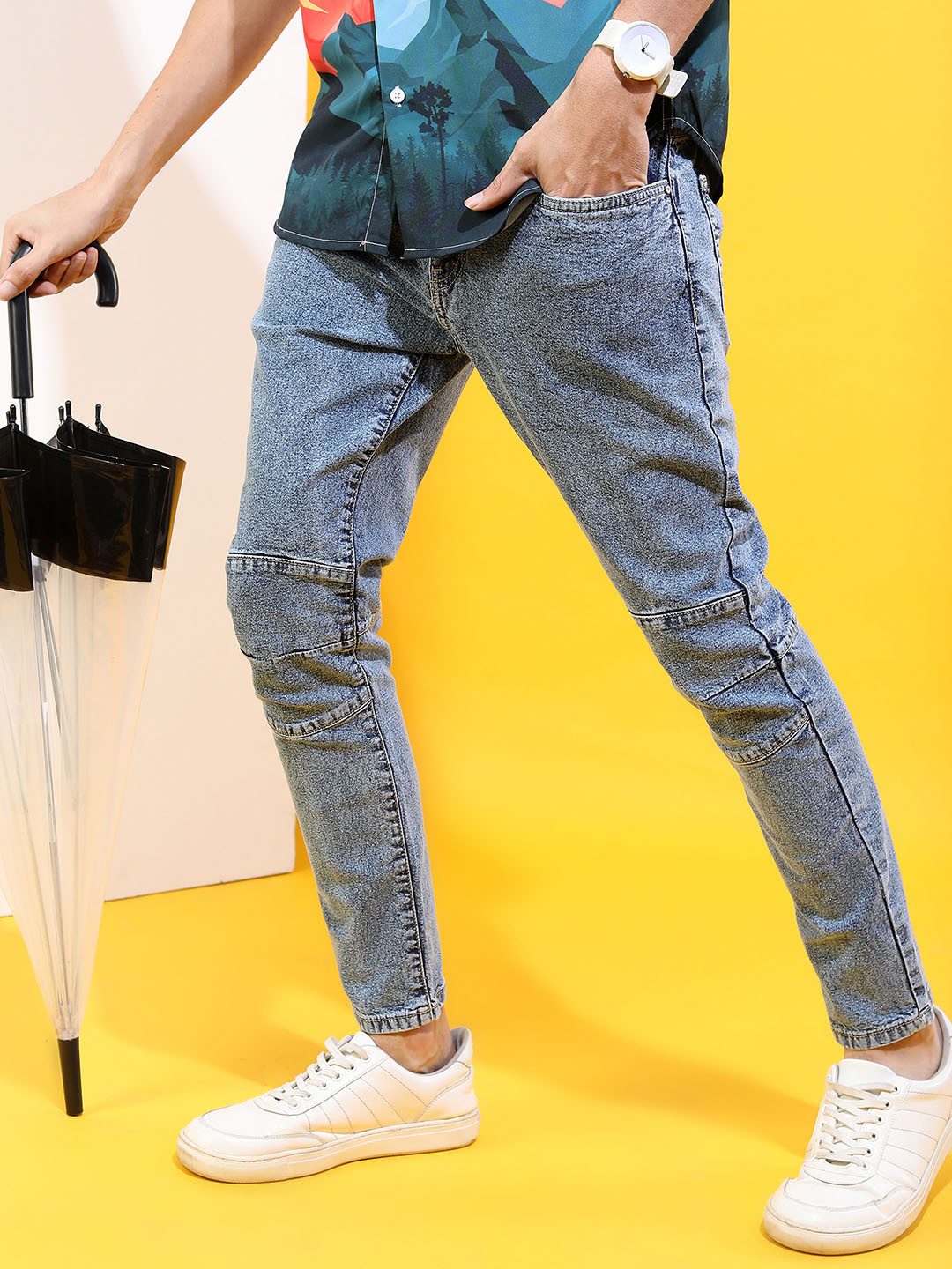 Buy KETCH Men Blue Tapered Fit Slash Knee Heavy Fade Stretchable Jeans ...