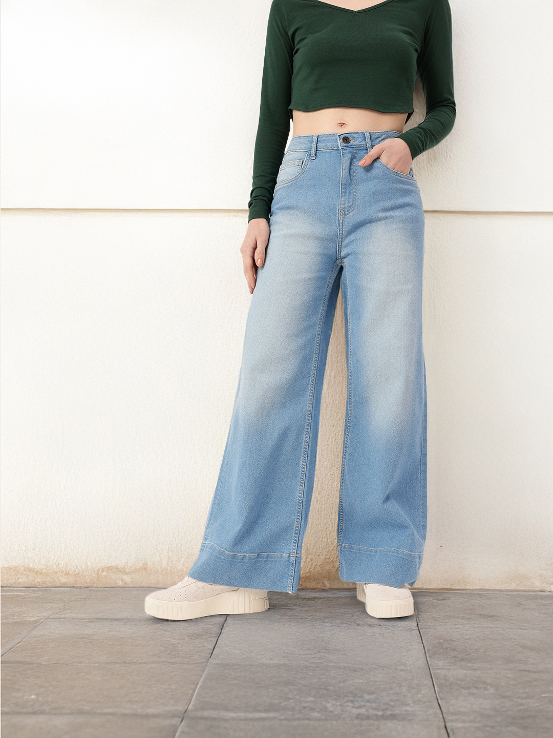 Buy The Roadster Life Co. Women Soft Vibe Wide Leg High Rise Light Fade ...