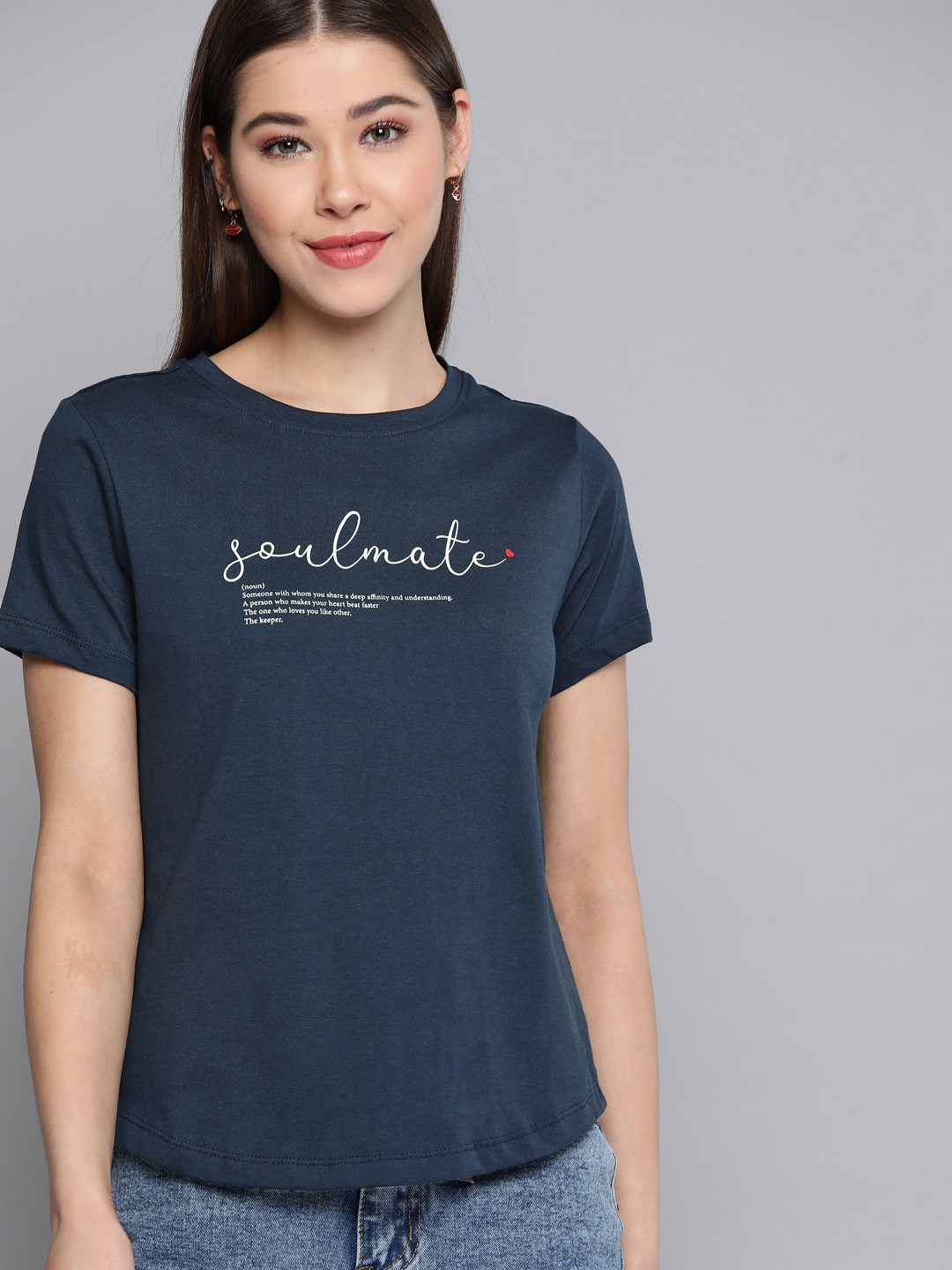 Buy Mast & Harbour Women Navy Blue & White Typography Printed Pure ...