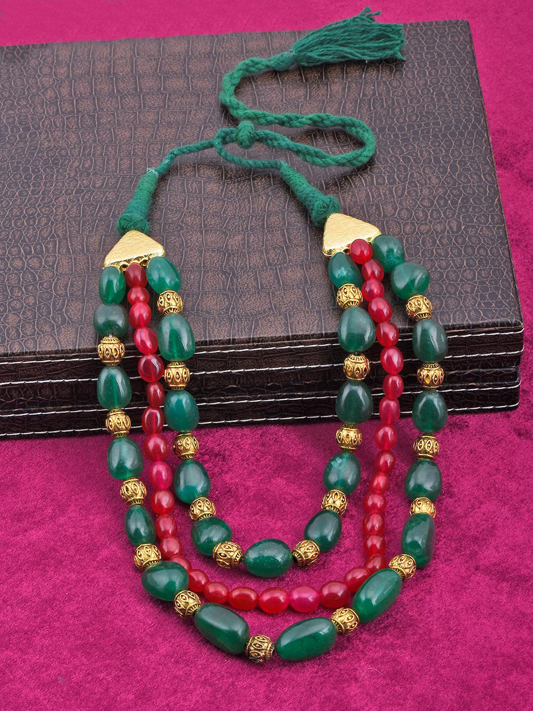 Buy Tistabene Women Green & Red Gold Plated Panna Manak Hand Woven ...