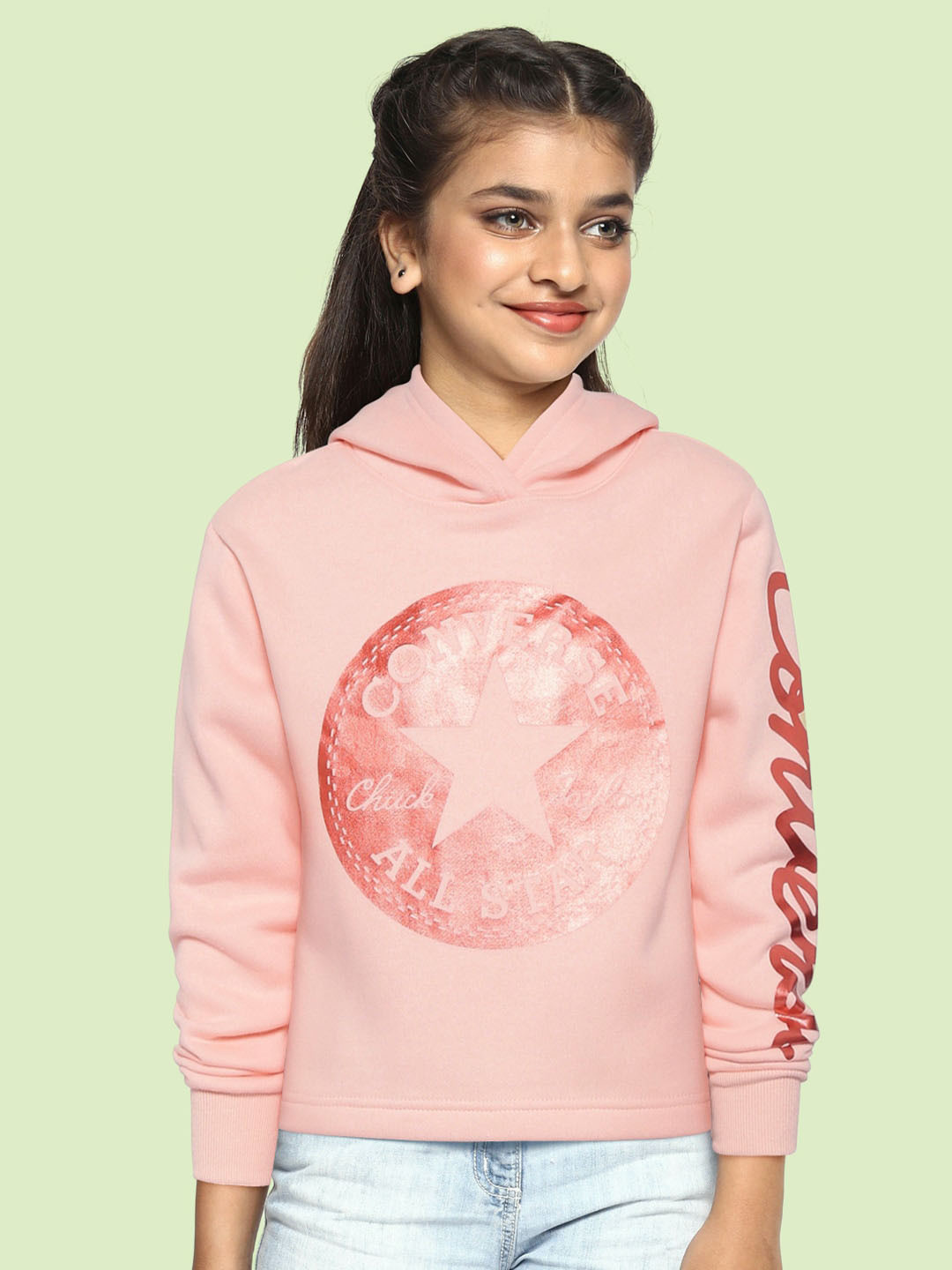 Buy Converse Girls Pink Printed Hooded Sweatshirt - Sweatshirts for ...