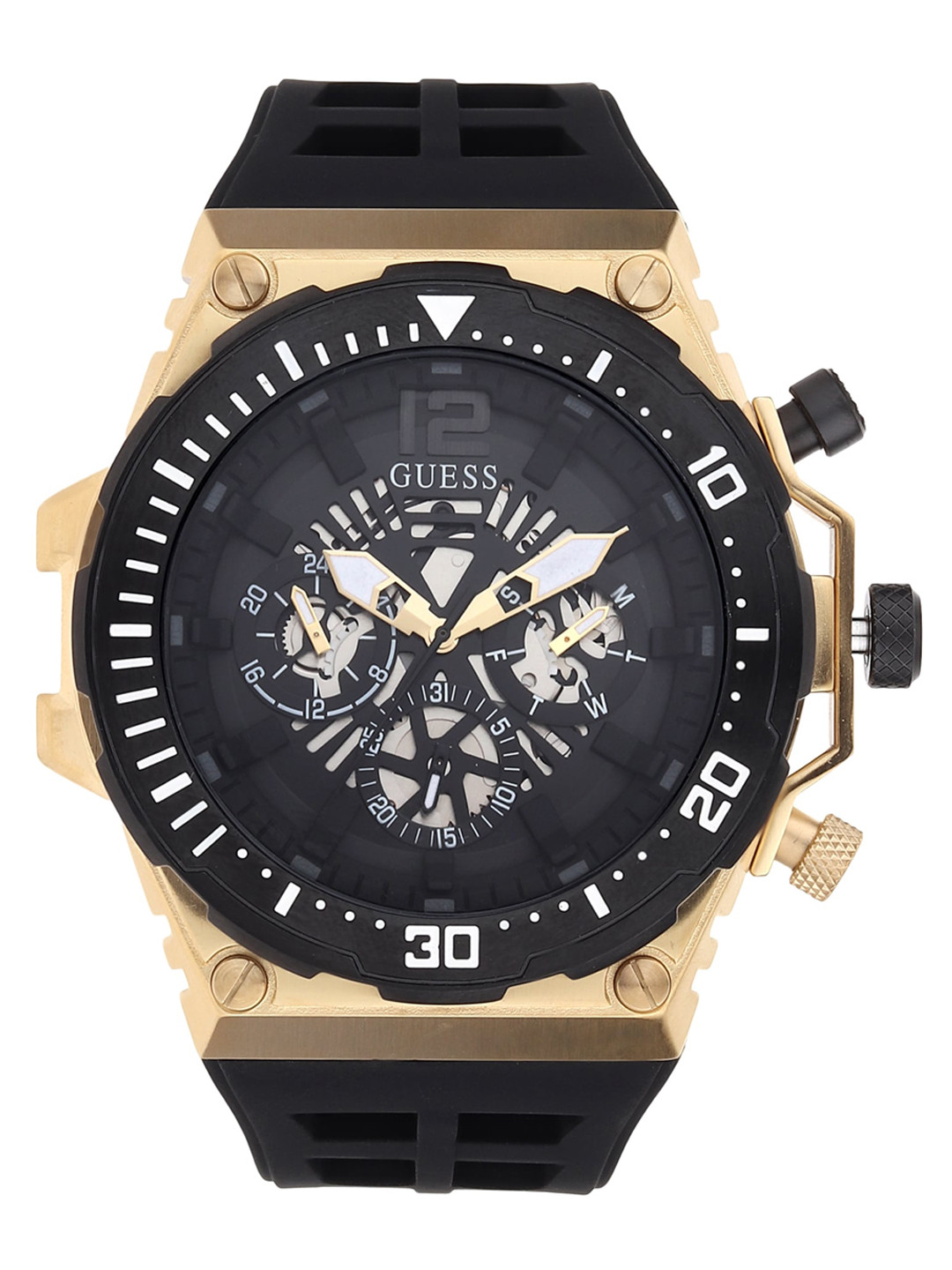 Buy GUESS Men Black Analogue Multi Function Automatic Motion Powered ...
