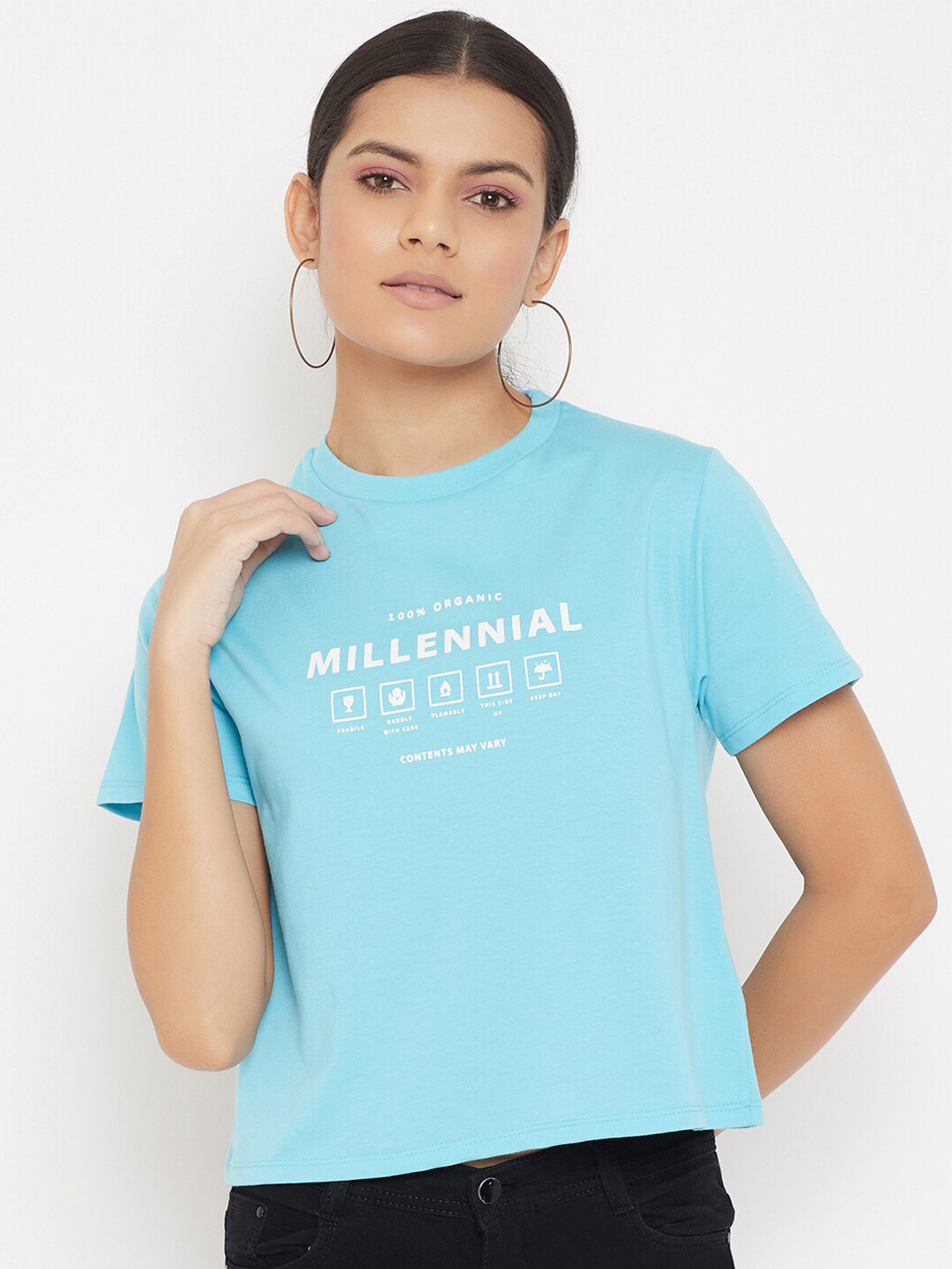 Buy Adobe Turquoise Blue Printed Regular Crop Top - Tops for Women ...