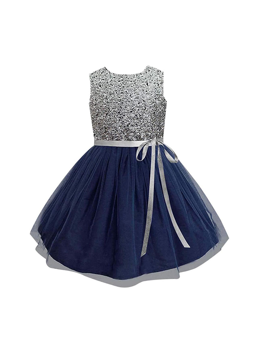Buy A T U N Silver Toned Embellished Net Dress - Dresses for Girls ...