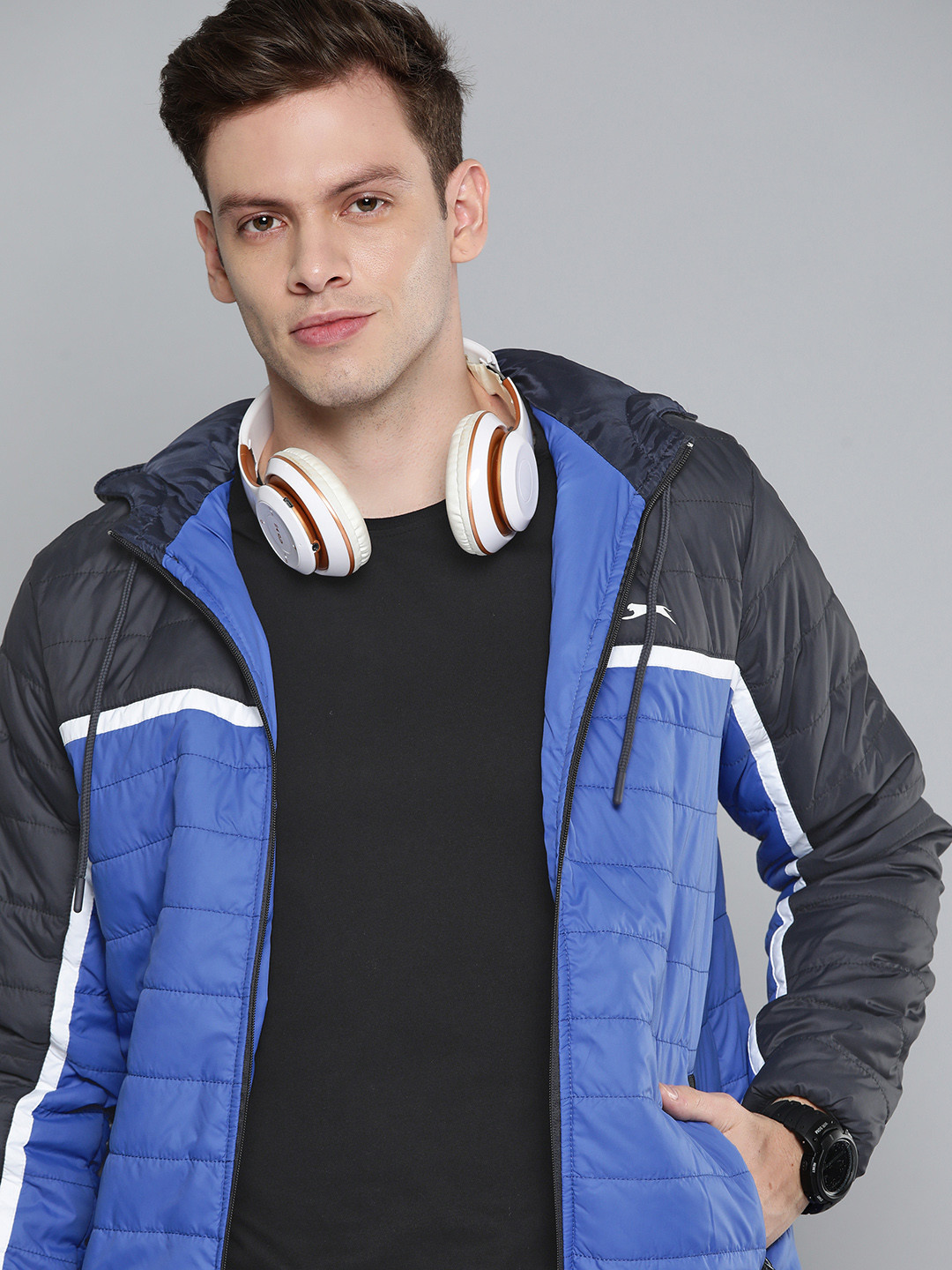 Buy Slazenger Men Blue & Black Colourblocked Sporty Jacket - Jackets ...