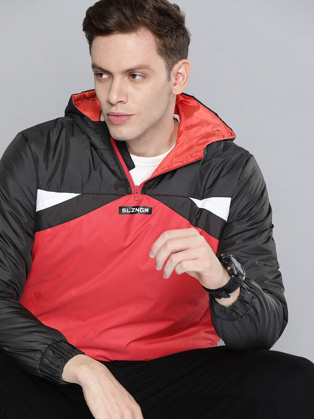 Buy Slazenger Men Black Red Colourblocked Sporty Jacket - Jackets for ...
