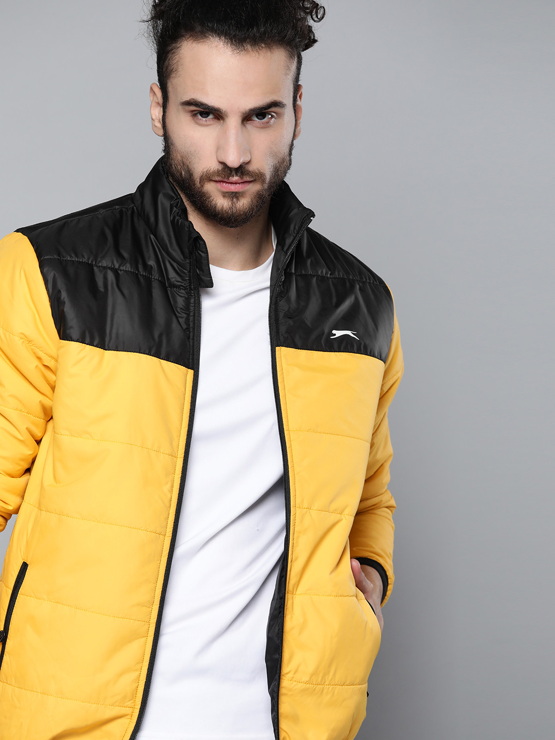 Buy Slazenger Men Yellow & Black Colourblocked Padded Jacket - Jackets ...