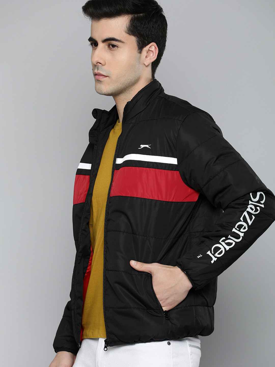 Buy Slazenger Men Striped Mock Collar Padded Jacket - Jackets for Men ...