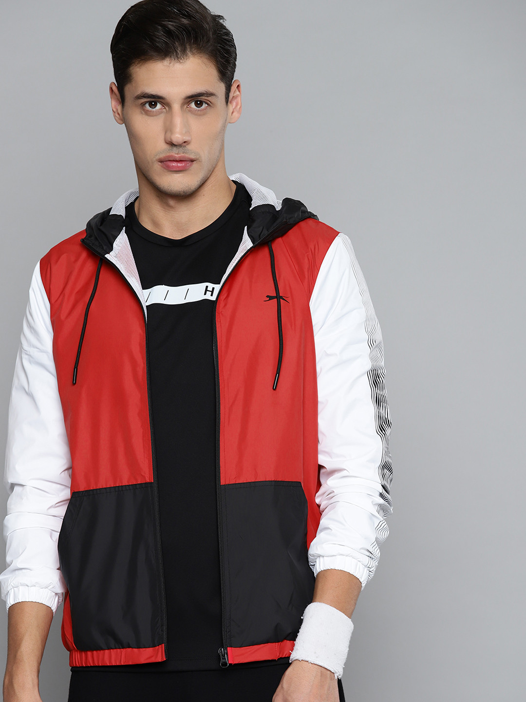 Buy Slazenger Men Red & Black Colourblocked Running Rapid Dry Jacket ...