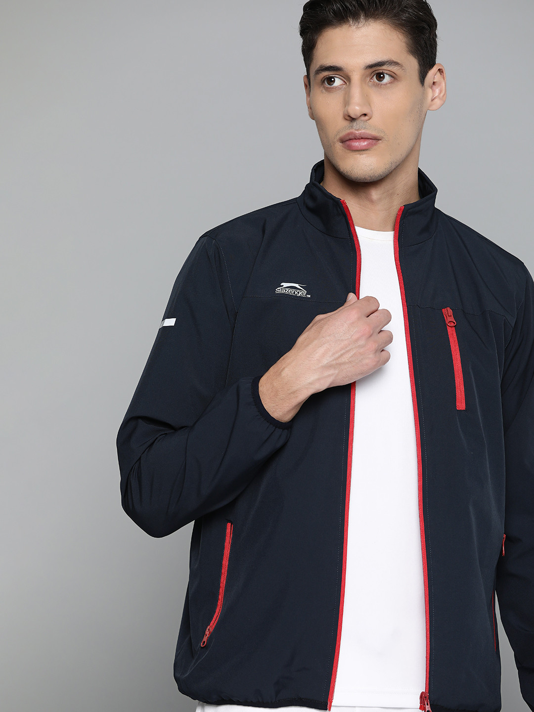Buy Slazenger Men Navy Blue Packable Running Ultra Dry Sporty Jacket ...