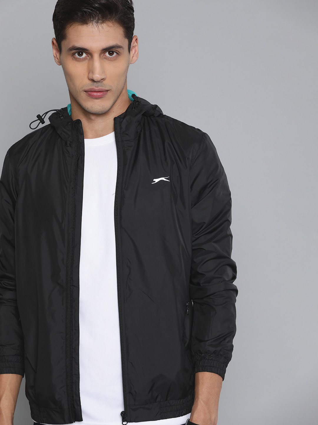 Buy Slazenger Men Black Reflective Strip Solid Hooded Running Rapid Dry ...