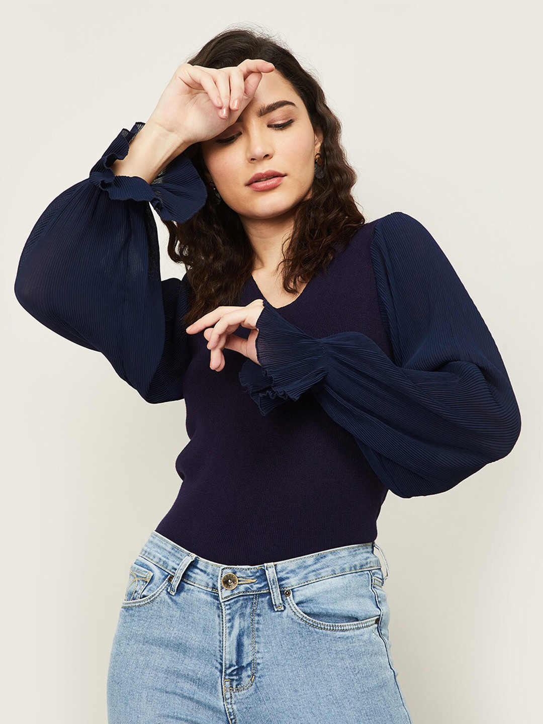 Buy CODE By Lifestyle Navy Blue Regular Top - Tops for Women 15795322 ...