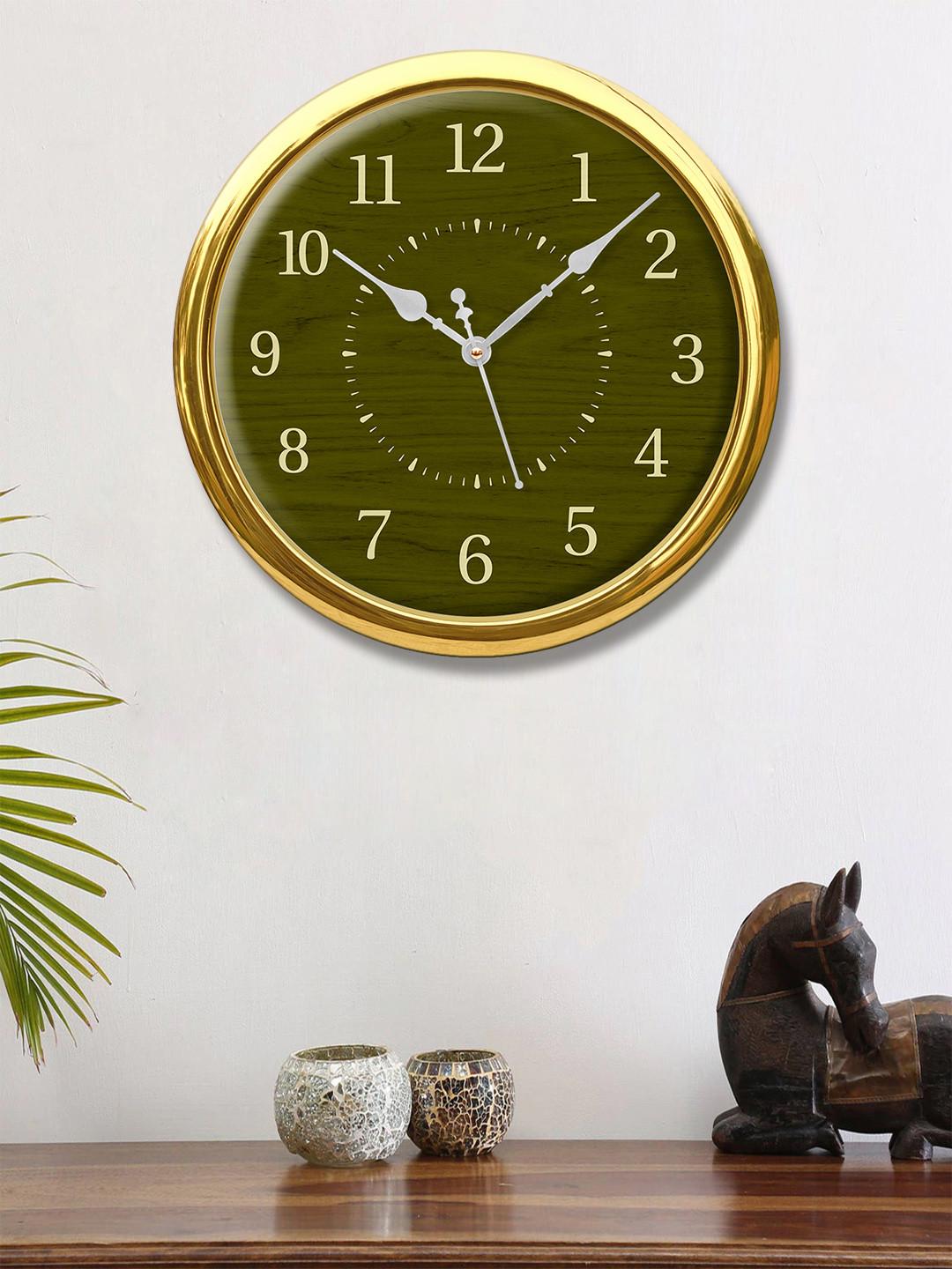 Buy 999Store Green & Gold Toned Printed Traditional Wall Clock - Clocks ...