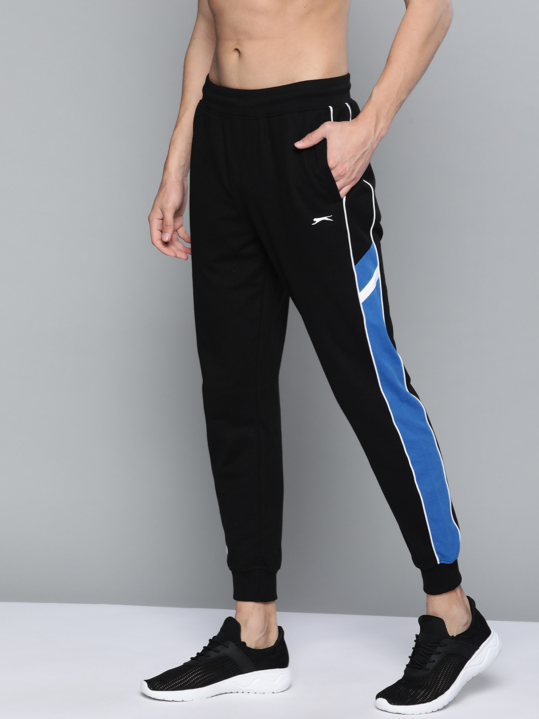 Buy Slazenger Men Black Solid Joggers With Side Stripe Detail - Track ...