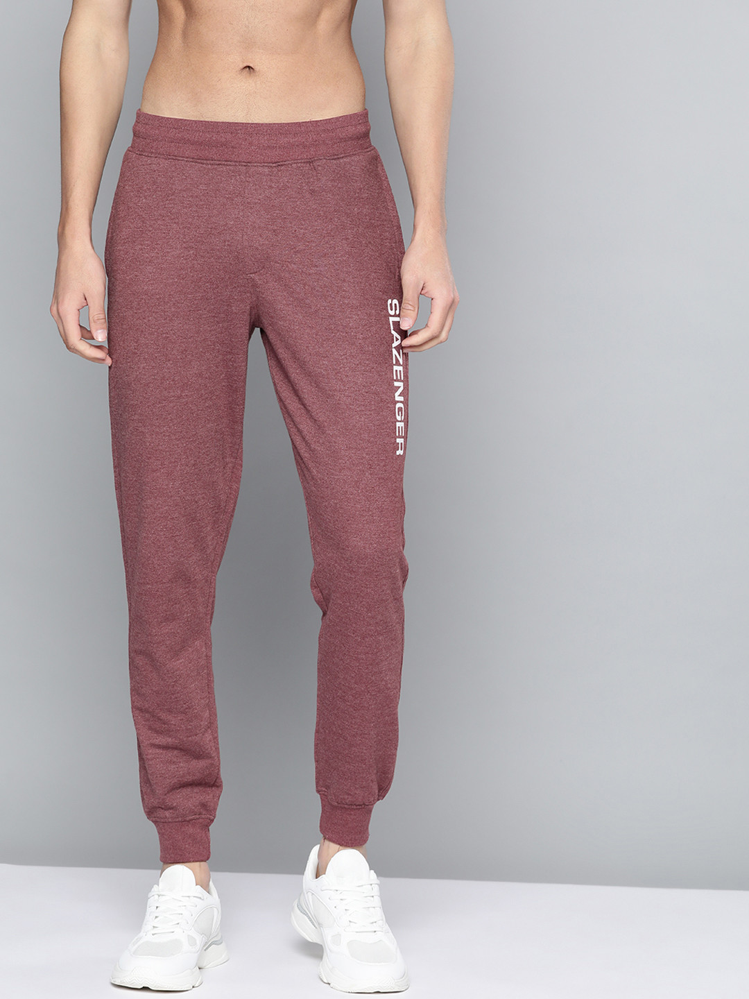 Buy Slazenger Men Burgundy Melange Effect Joggers - Track Pants for Men ...