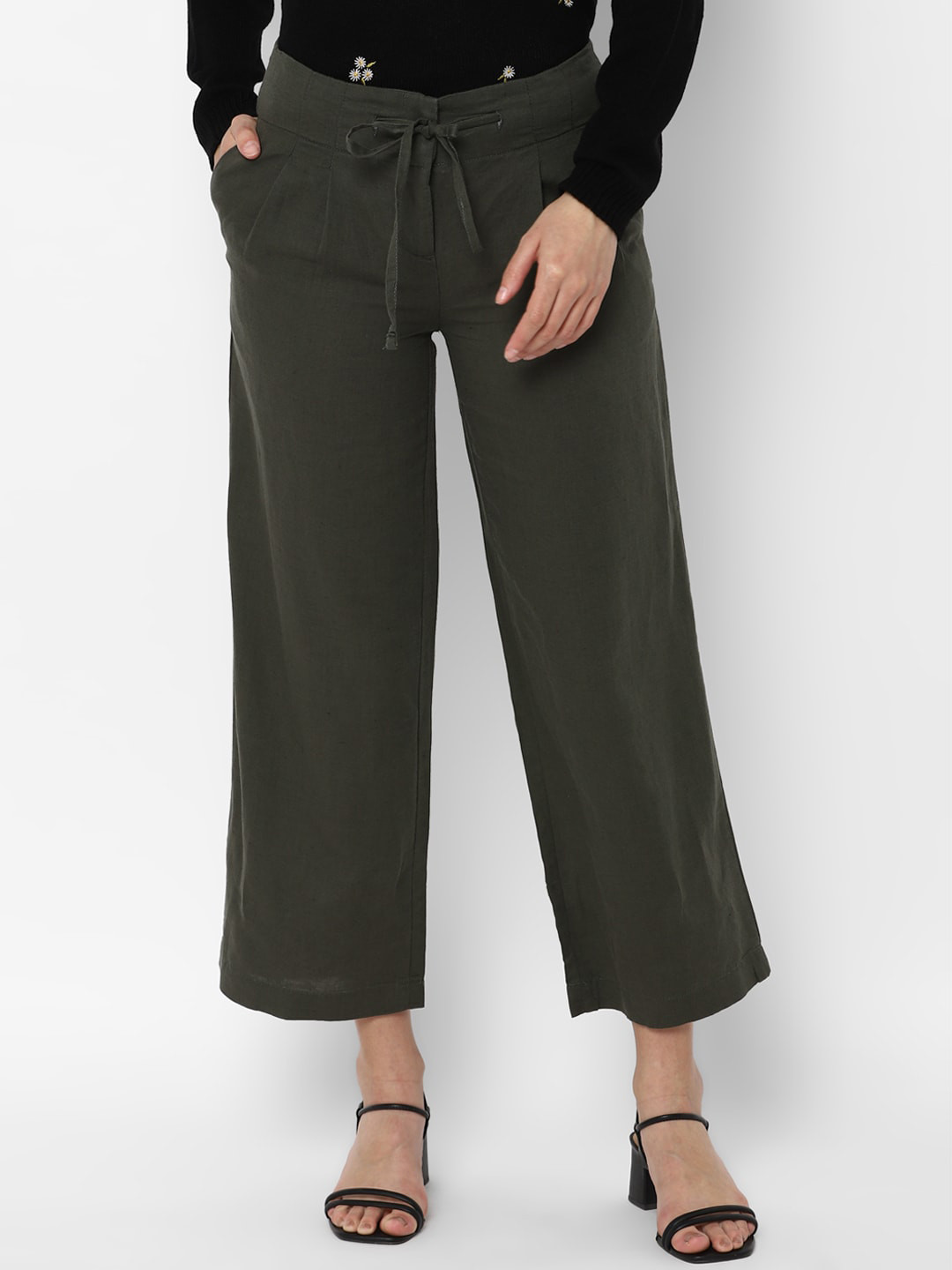 Buy Allen Solly Woman Women Charcoal Slim Fit Pleated Linen Parallel ...