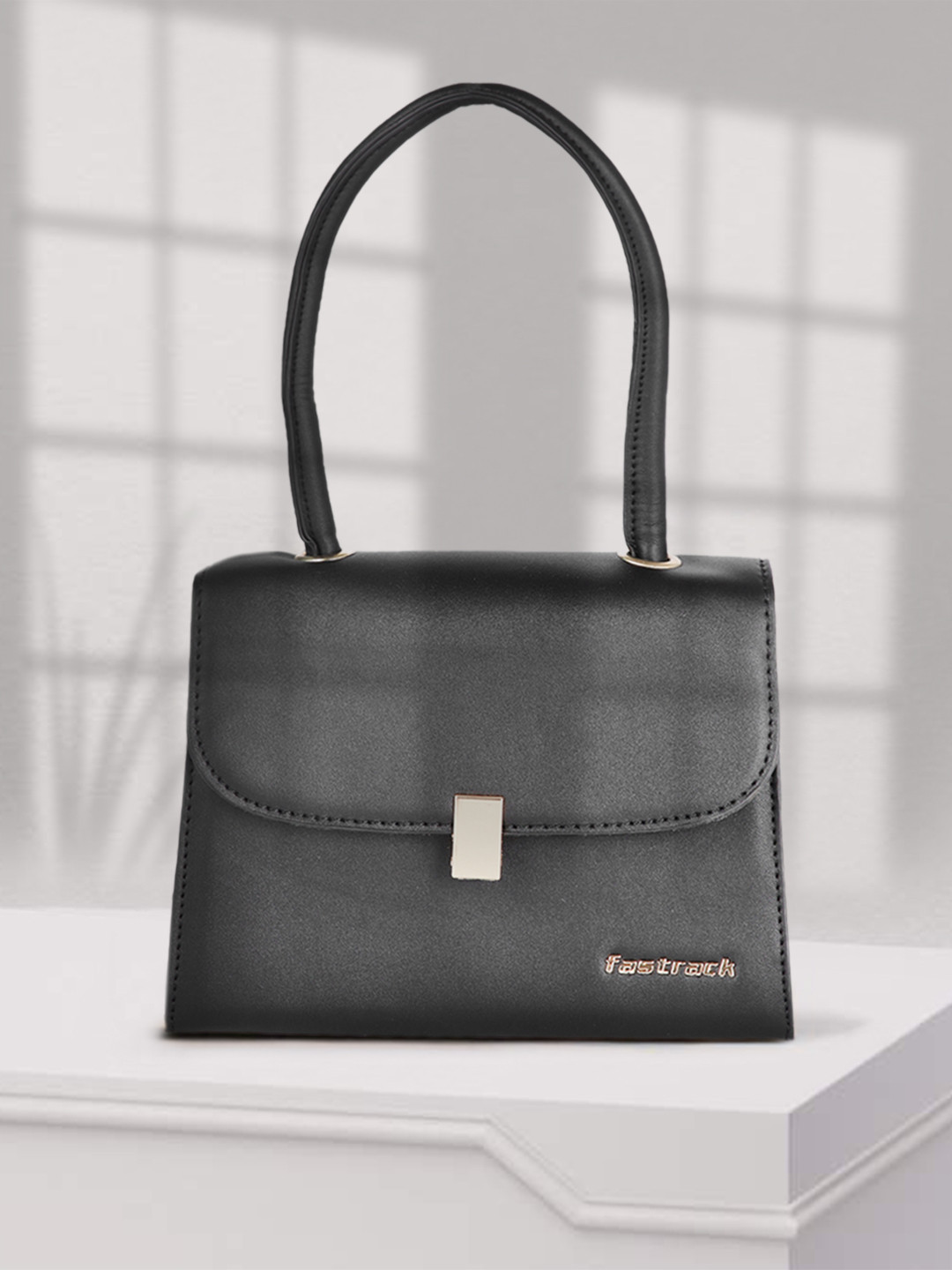 Buy Fastrack Black Solid PU Regular Structured Handheld Bag - Handbags ...