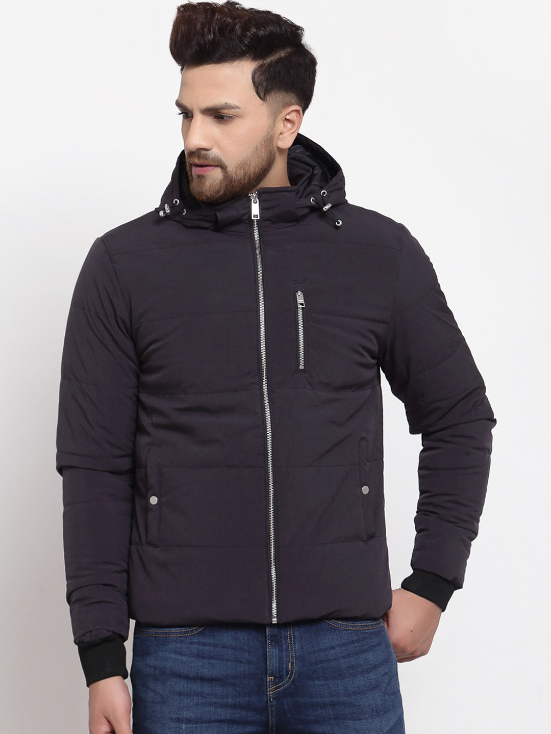Buy Red Tape Men Grey Solid Padded Jacket With Hood - Jackets for Men ...