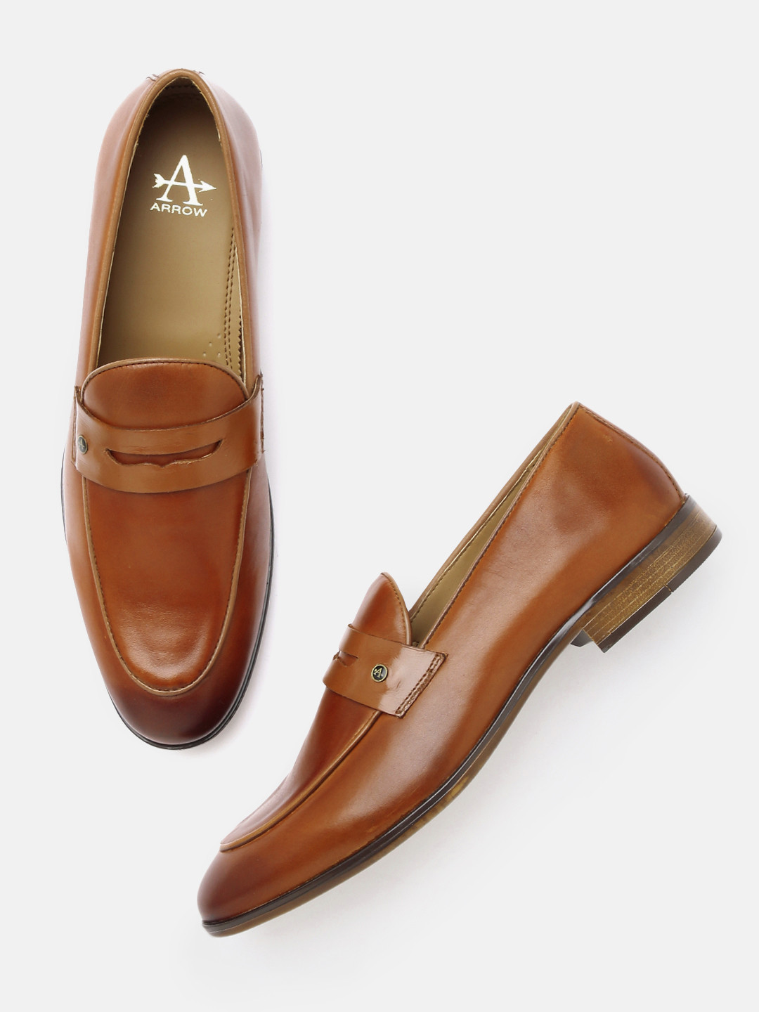 Buy Arrow Men Tan Solid Leather Formal Slip On Shoes - Formal Shoes for ...
