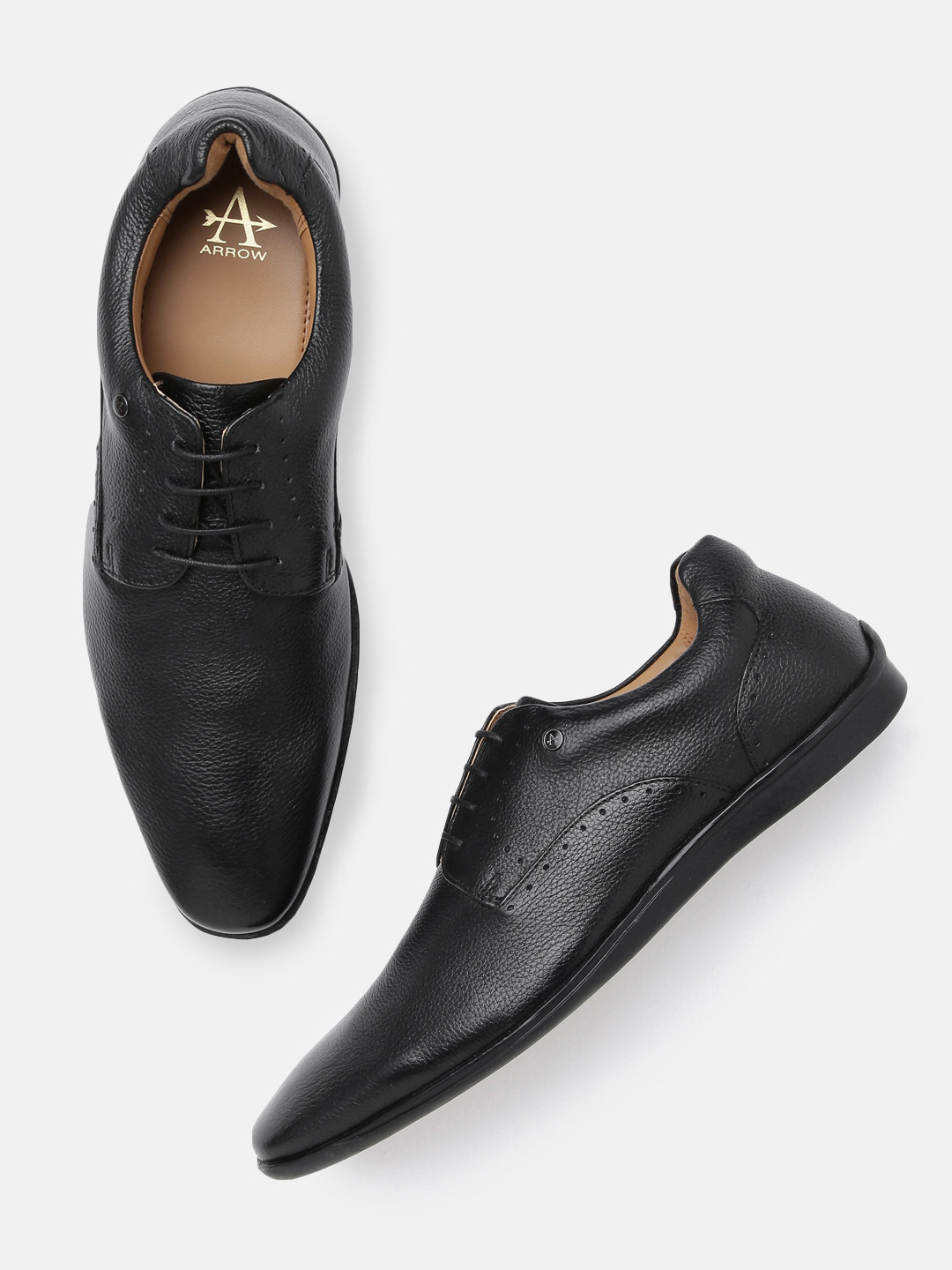 Buy Arrow Men Black Textured Leather Derbys Formal Shoes - Formal Shoes ...