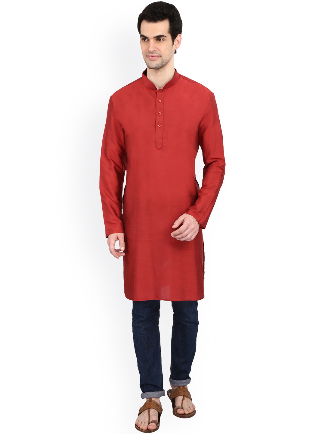 Buy Indian Attire Men Red Solid Straight Kurta - Kurtas for Men 1580581 ...