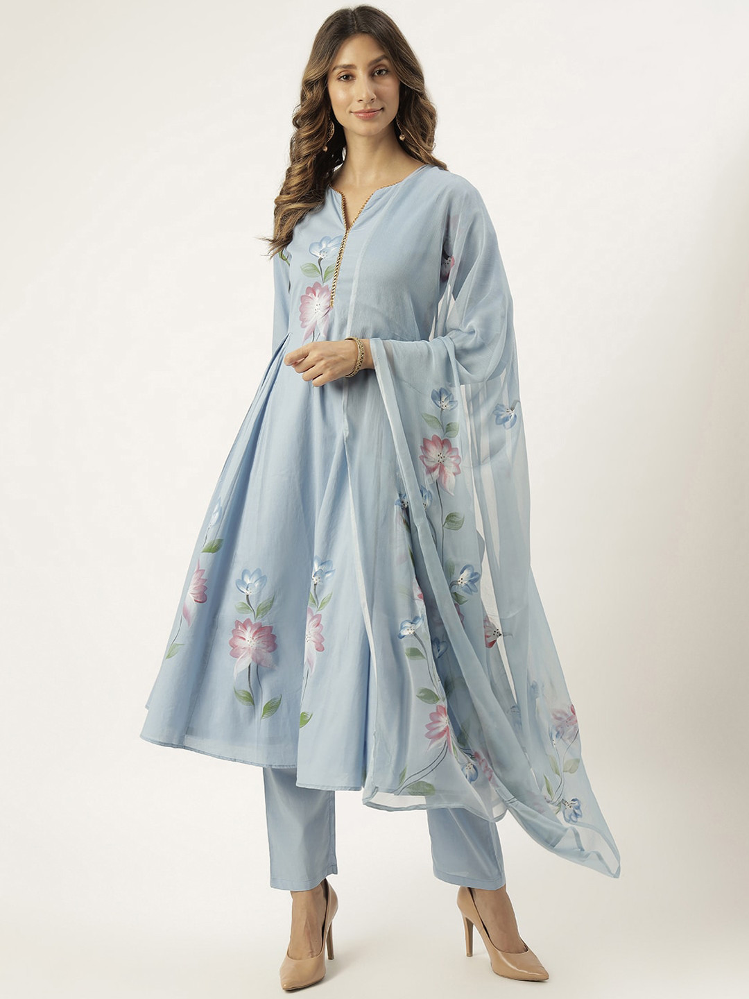Buy Lavanya The Label Women Blue Floral Printed Panelled Pure Cotton ...