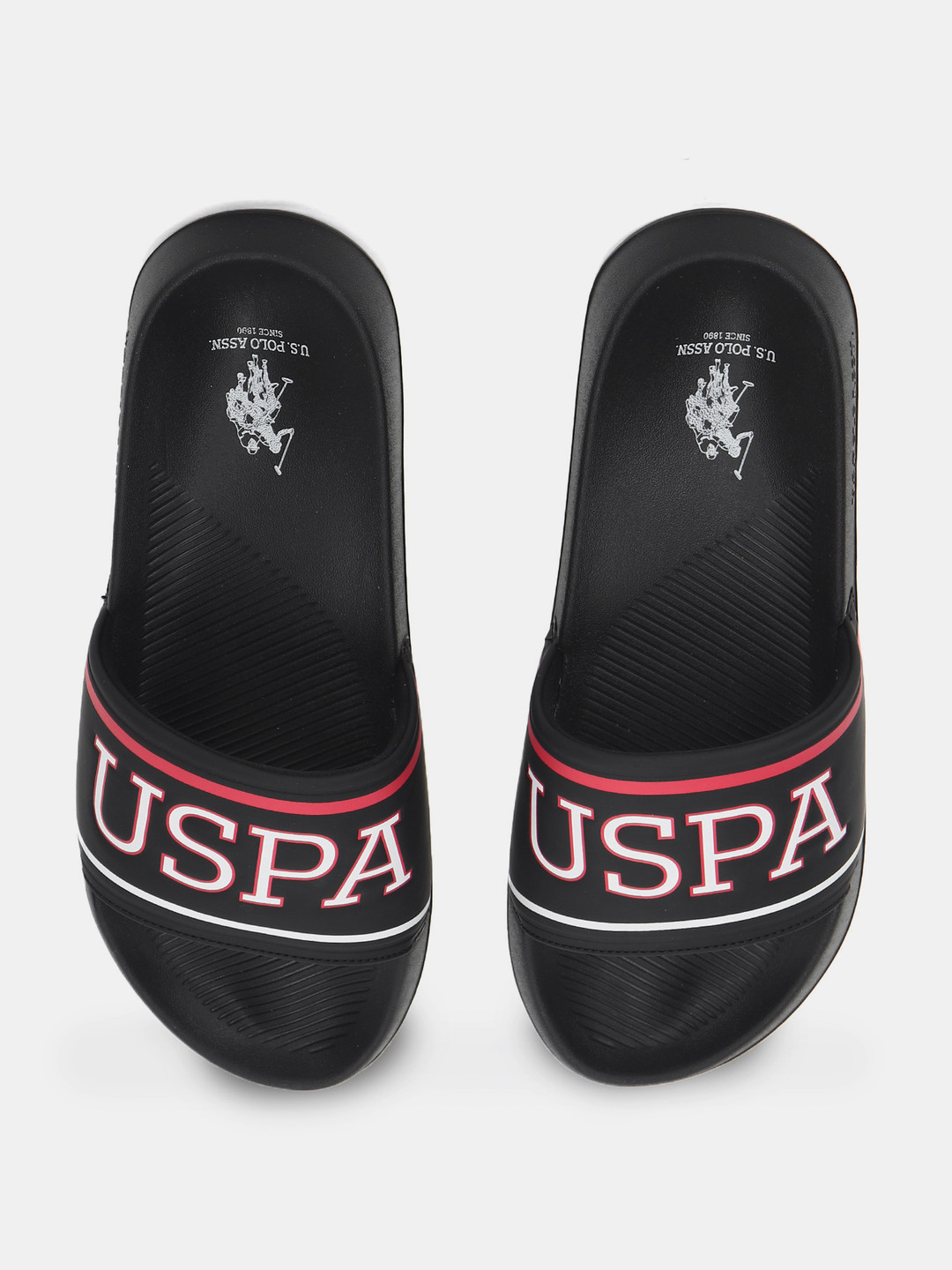Buy U S Polo Assn Men Black Printed Sliders - Flip Flops for Men ...