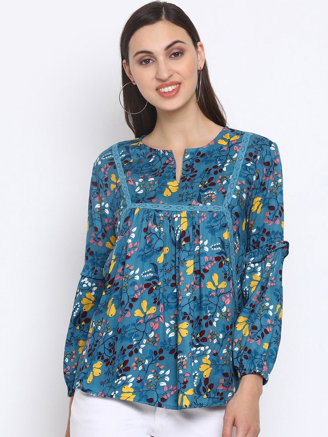 Buy SQew Turquoise Blue Floral Regular Top - Tops for Women 15811890 ...
