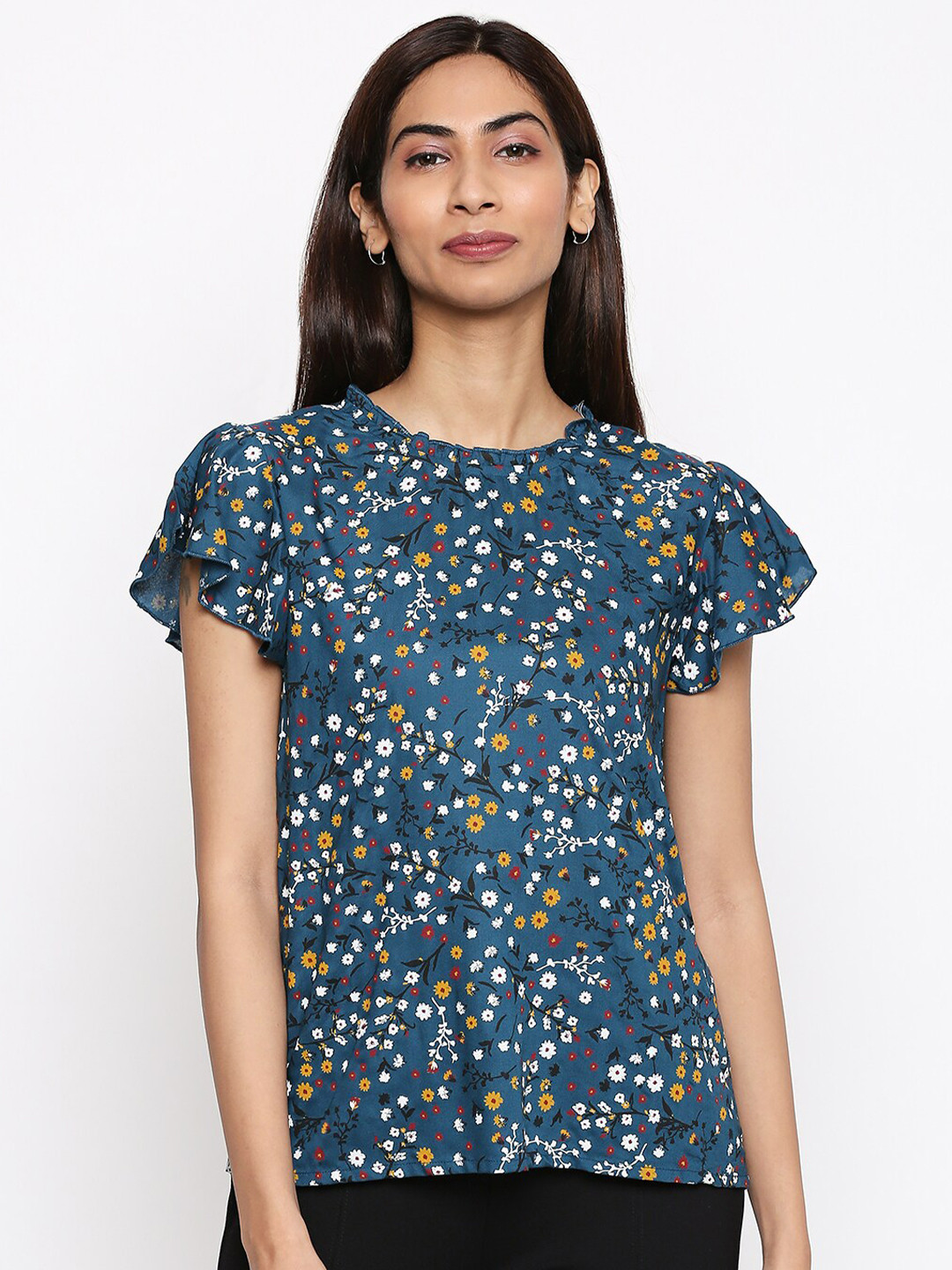 Buy People Women Blue & White Floral Print Regular Top - Tops for Women ...