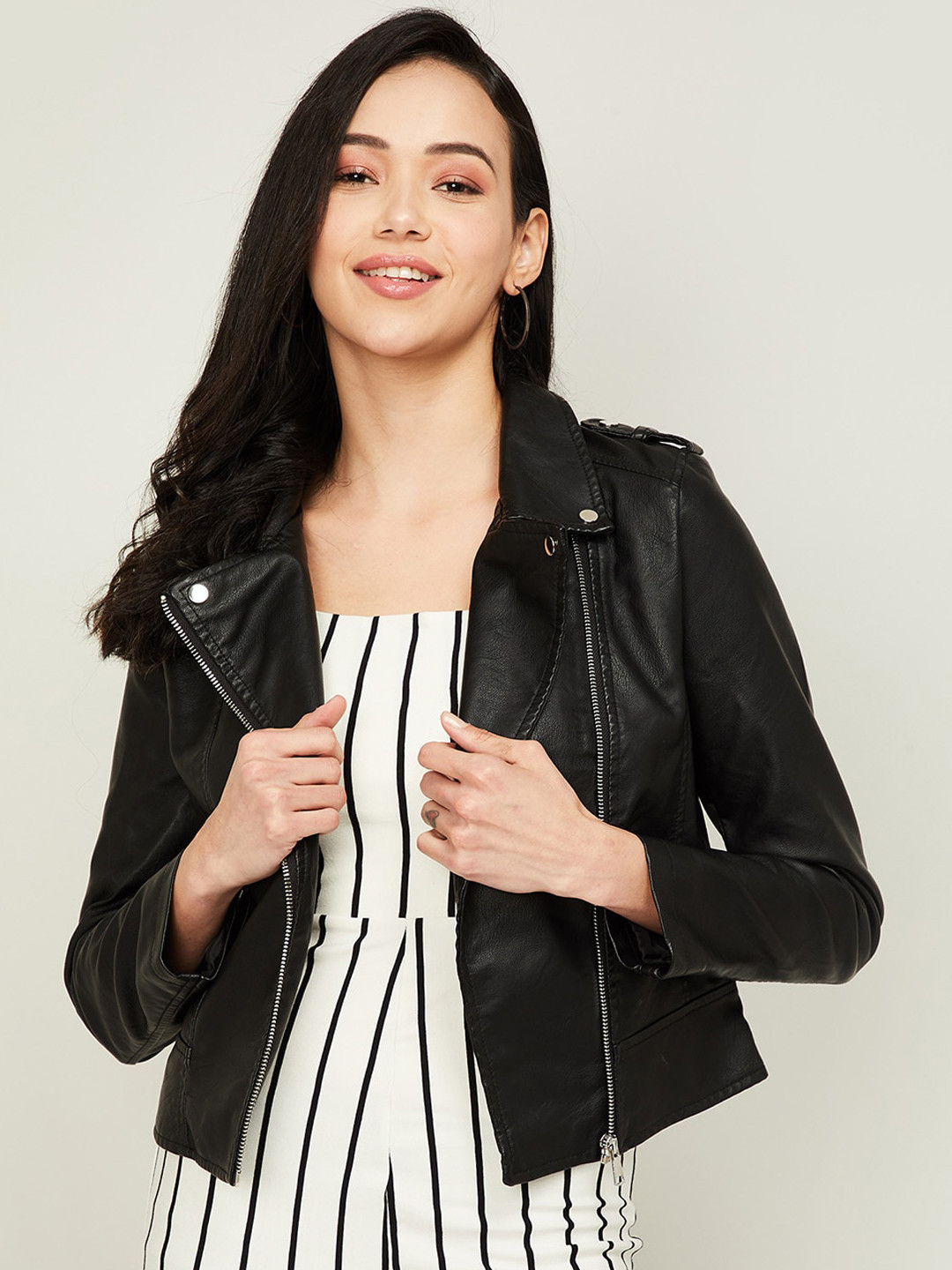 Buy Ginger By Lifestyle Women Black Biker Jacket - Jackets for Women ...