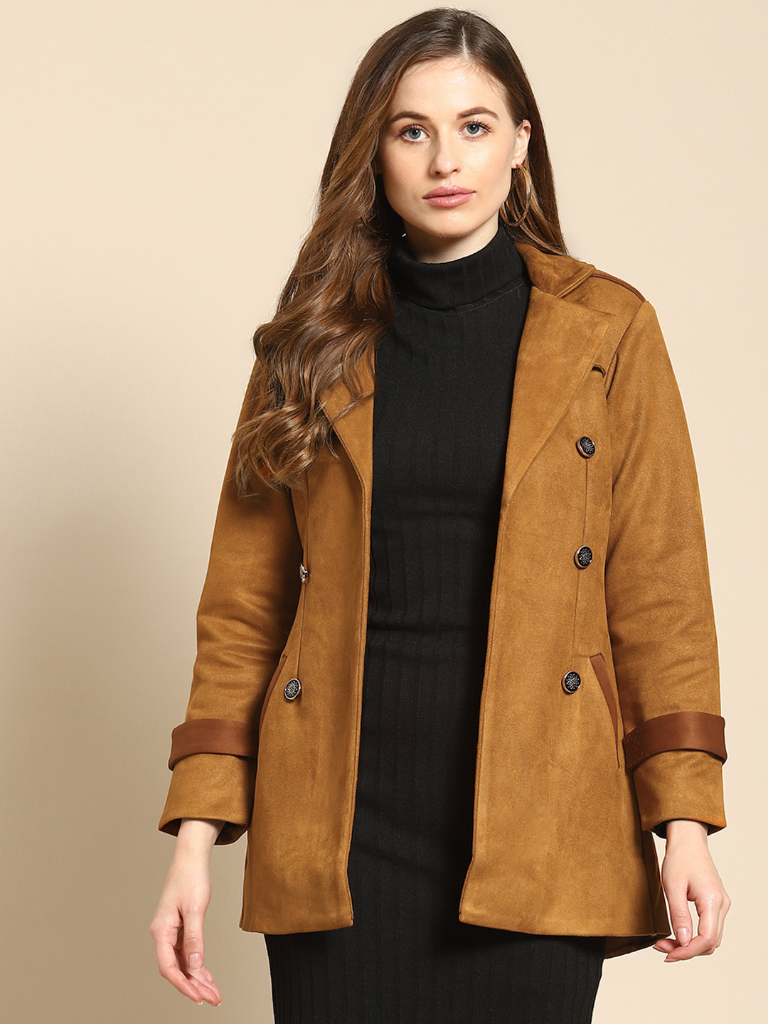 Buy WoowZerz Women Tan Brown Solid Open Front Coat - Coats for Women ...