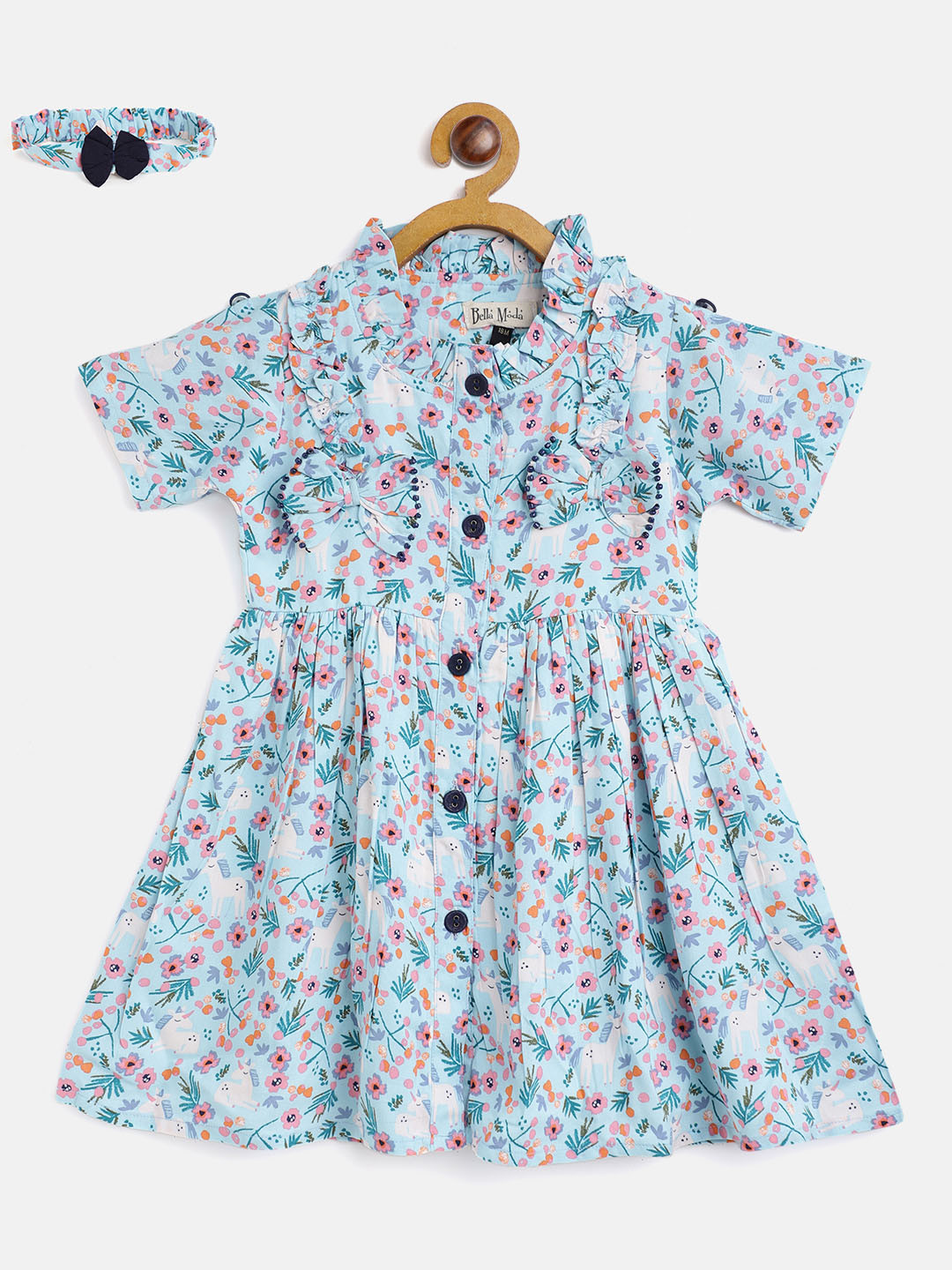 Buy Bella Moda Girls Blue Floral Fit & Flare Dress - Dresses for Girls ...