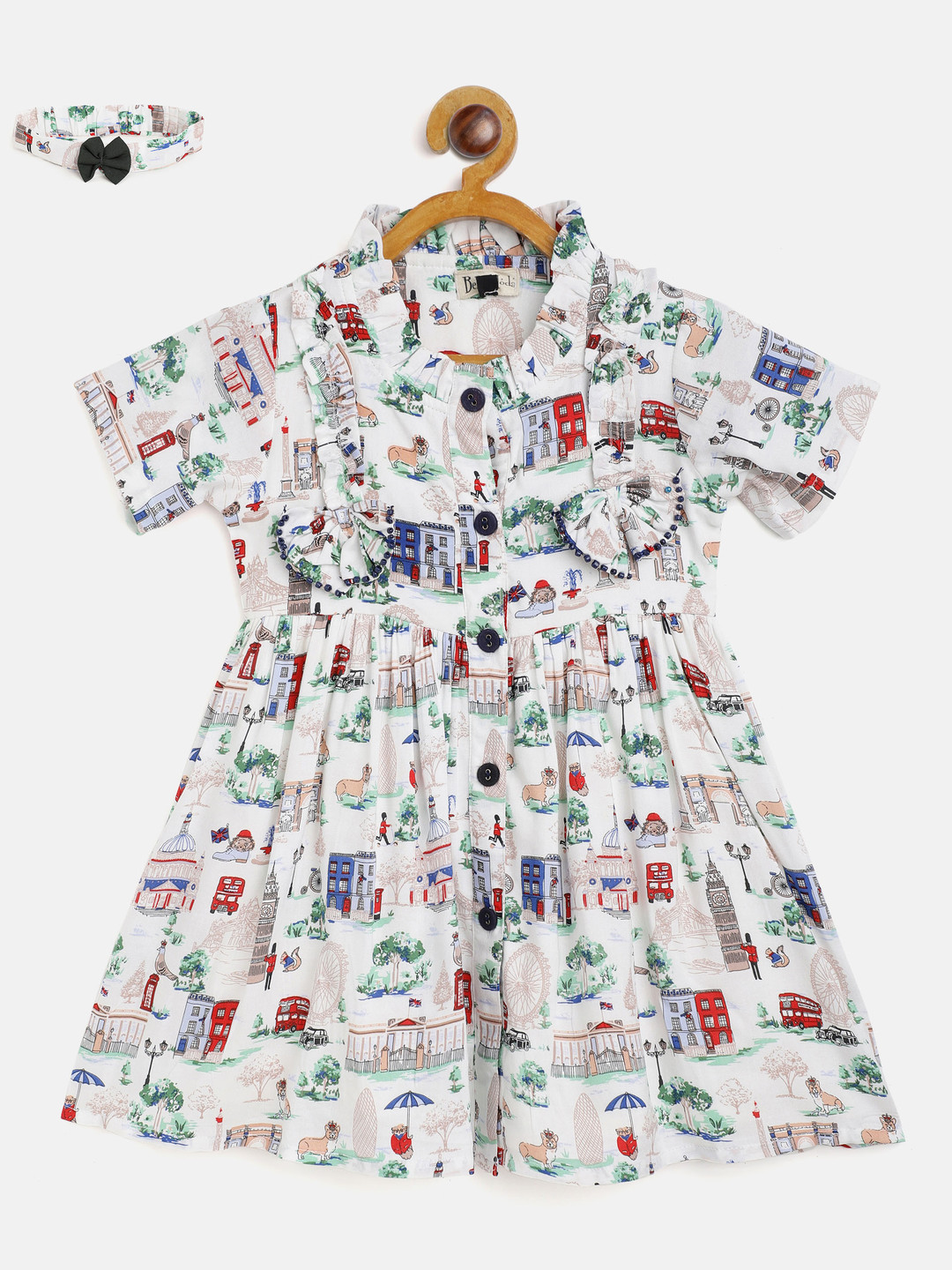 Buy Bella Moda Girls White Printed Fit And Flare Dress - Dresses for ...