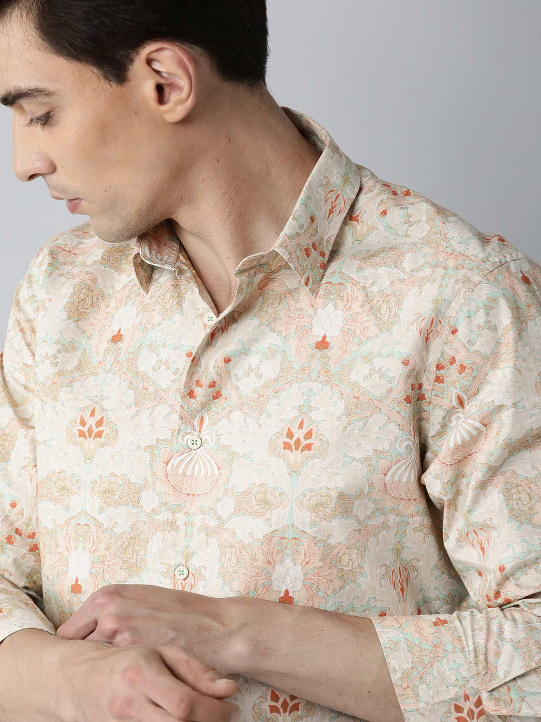 Buy RARE RABBIT Men Beige Slim Fit Floral Printed Casual Shirt - Shirts ...